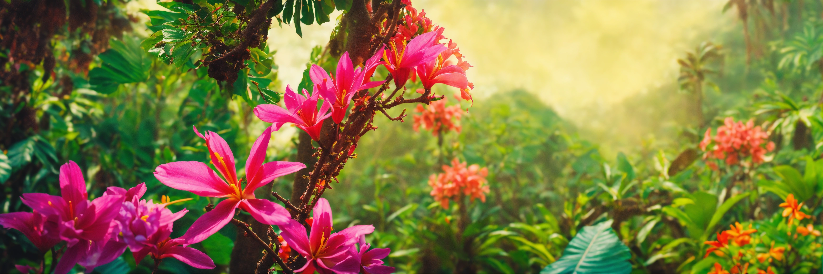 Lexica - Upclose view of a Luscious tree’s limbs blooming with tropical ...