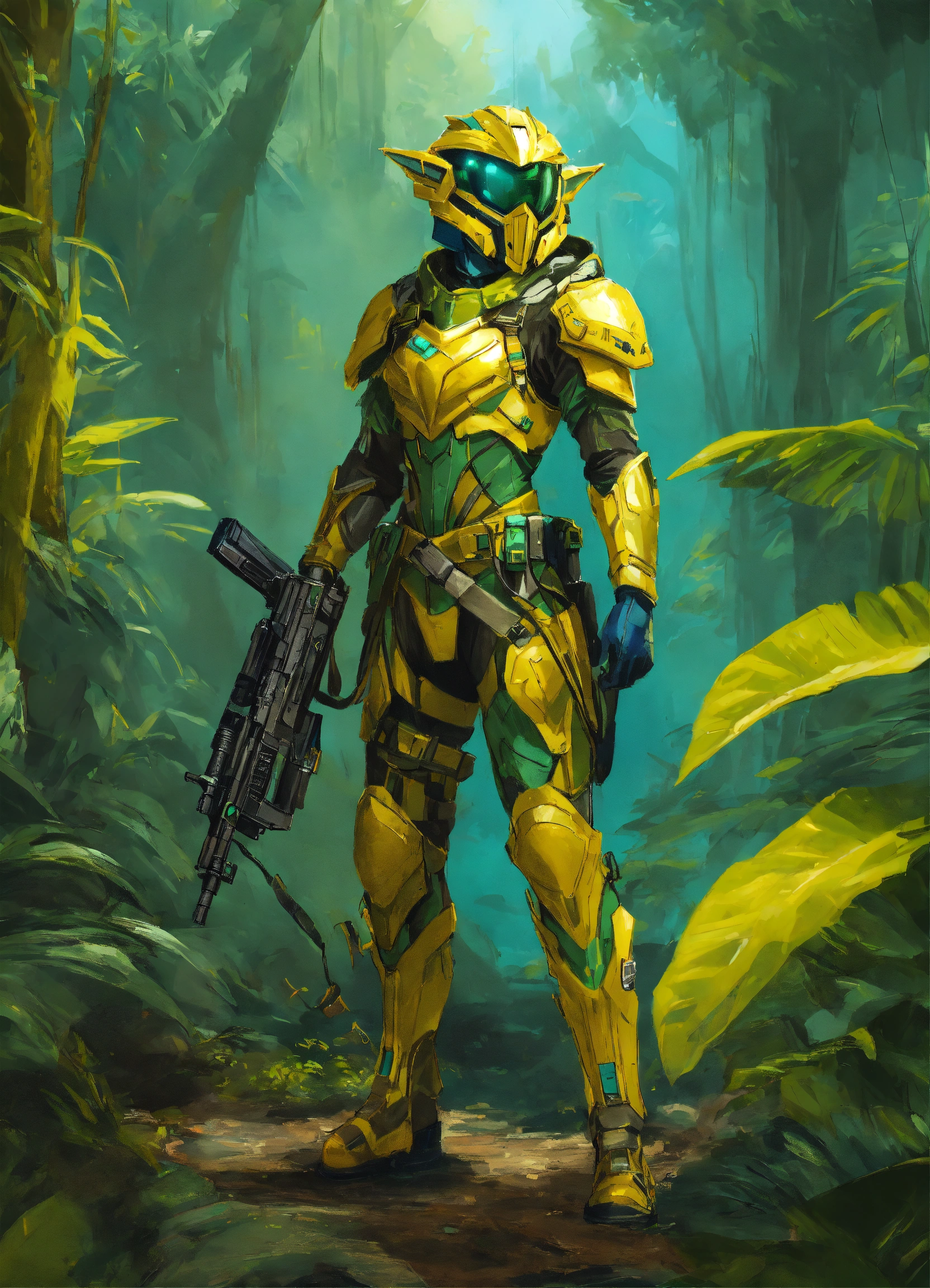 Lexica Epic Drawing Of A Full Body Of A High Elf Sci Fi Soldier Wearing Sci Fi Armor Green