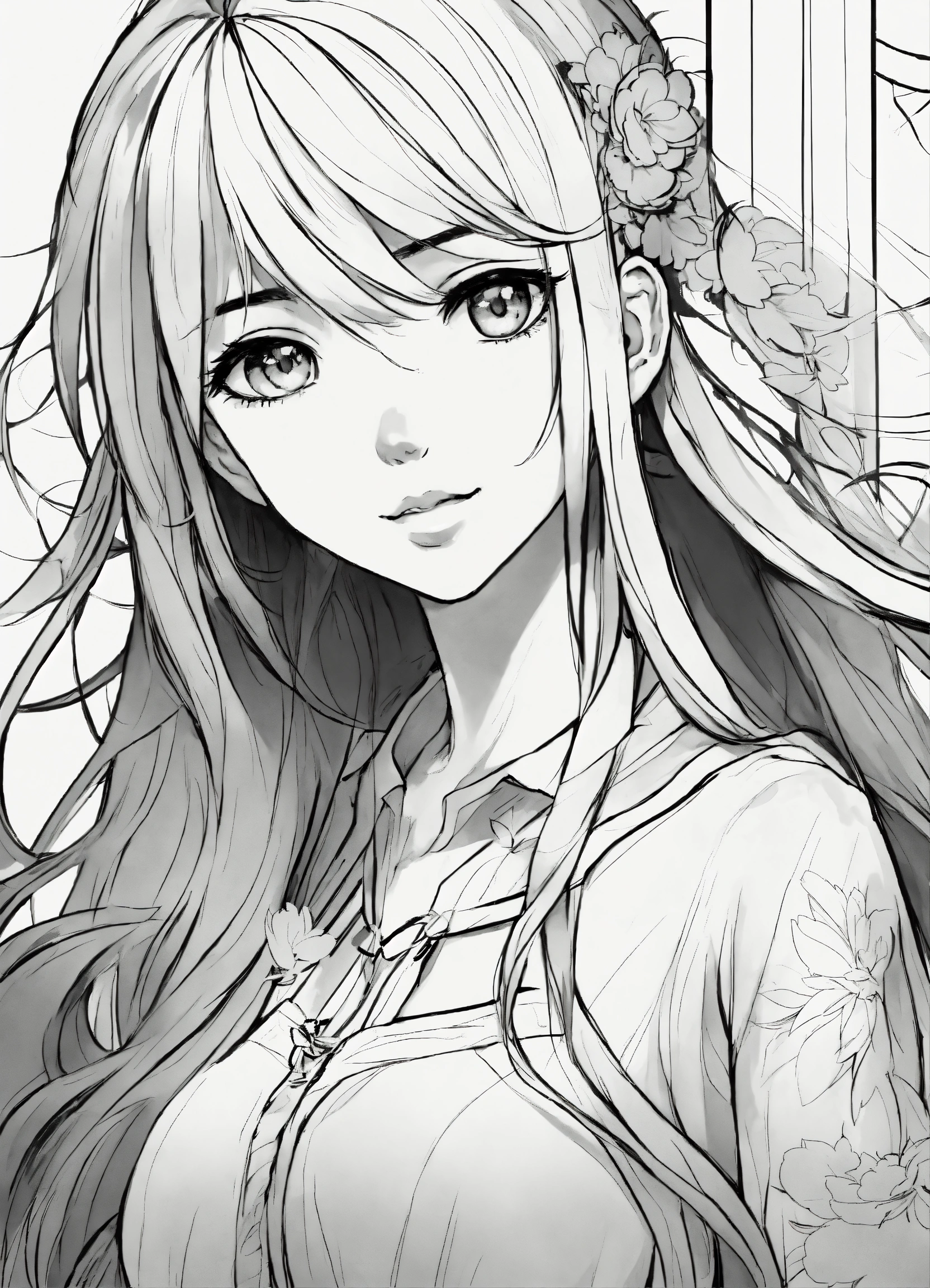 Lexica - A black and white picture for coloring of an anime girl in ...