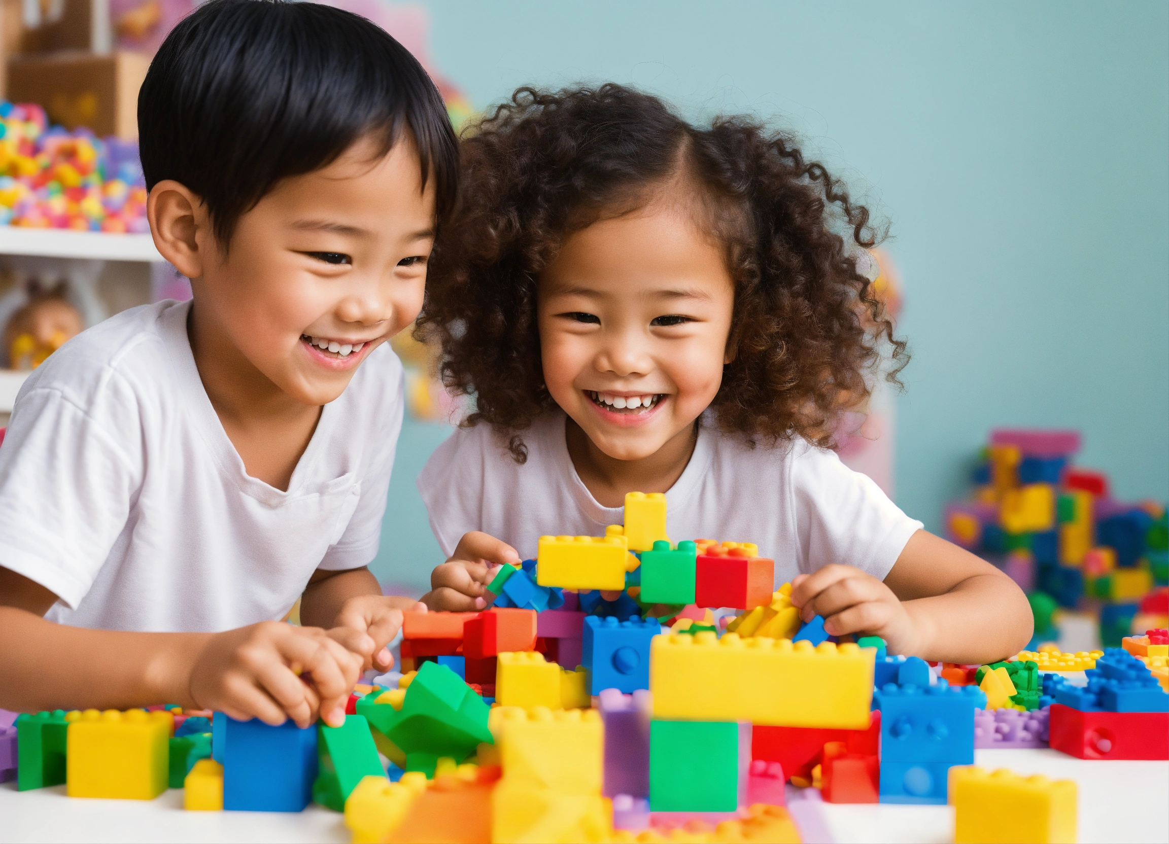 Lexica - Boy and girl together putting together building blocks ...