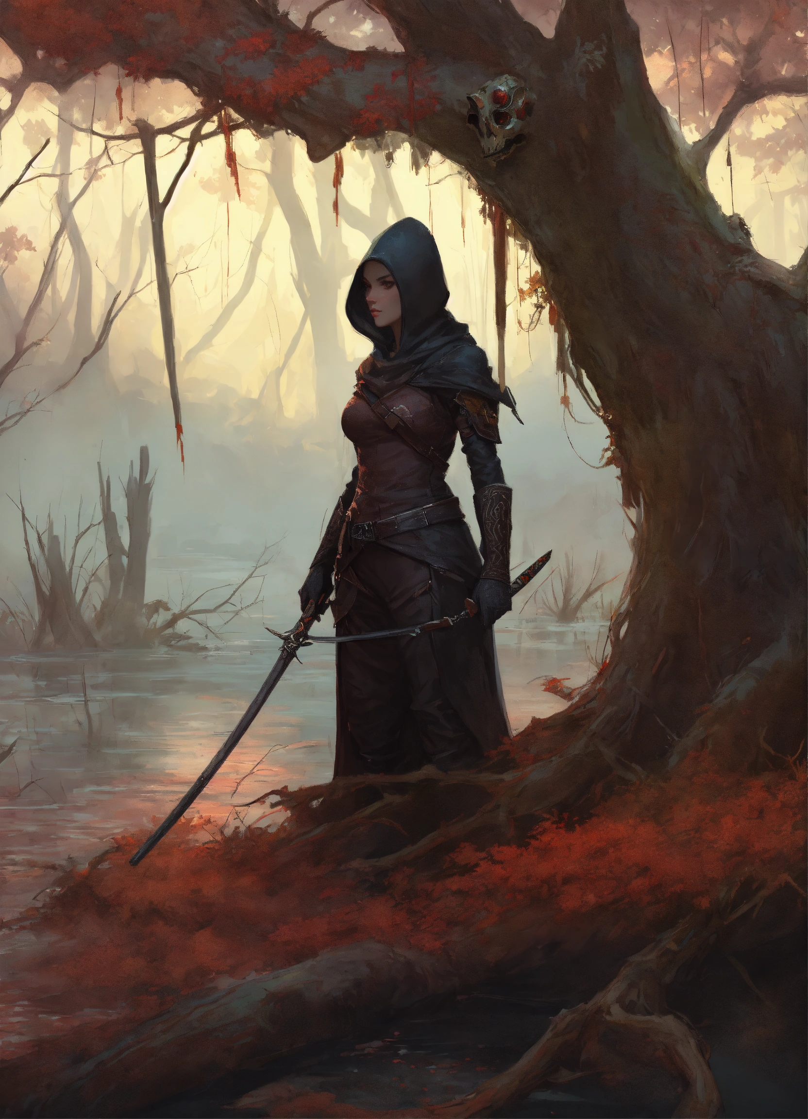 Lexica - Vivid Painting, sideview of an assassin woman with black ...