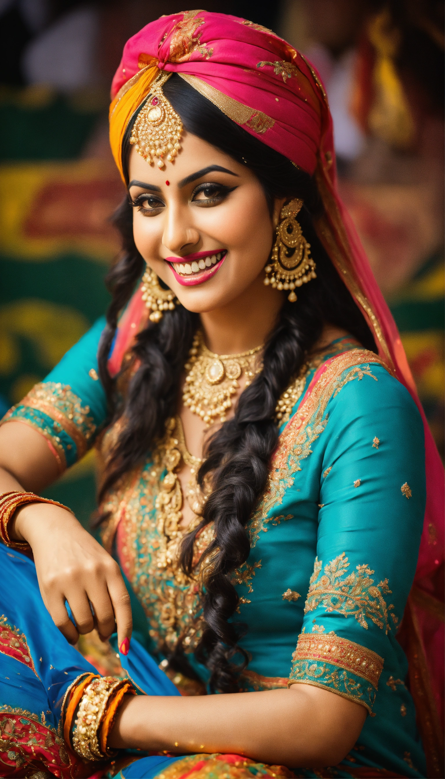 Lexica - Stunning sikh woman, performing bhangra, props in hand, turban ...