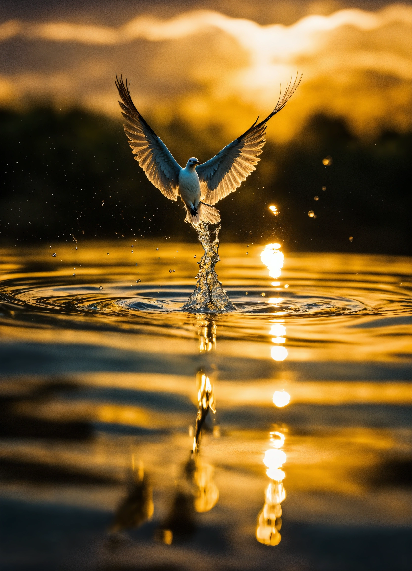 Lexica - Drop of water bounces above the water surface, transforming ...