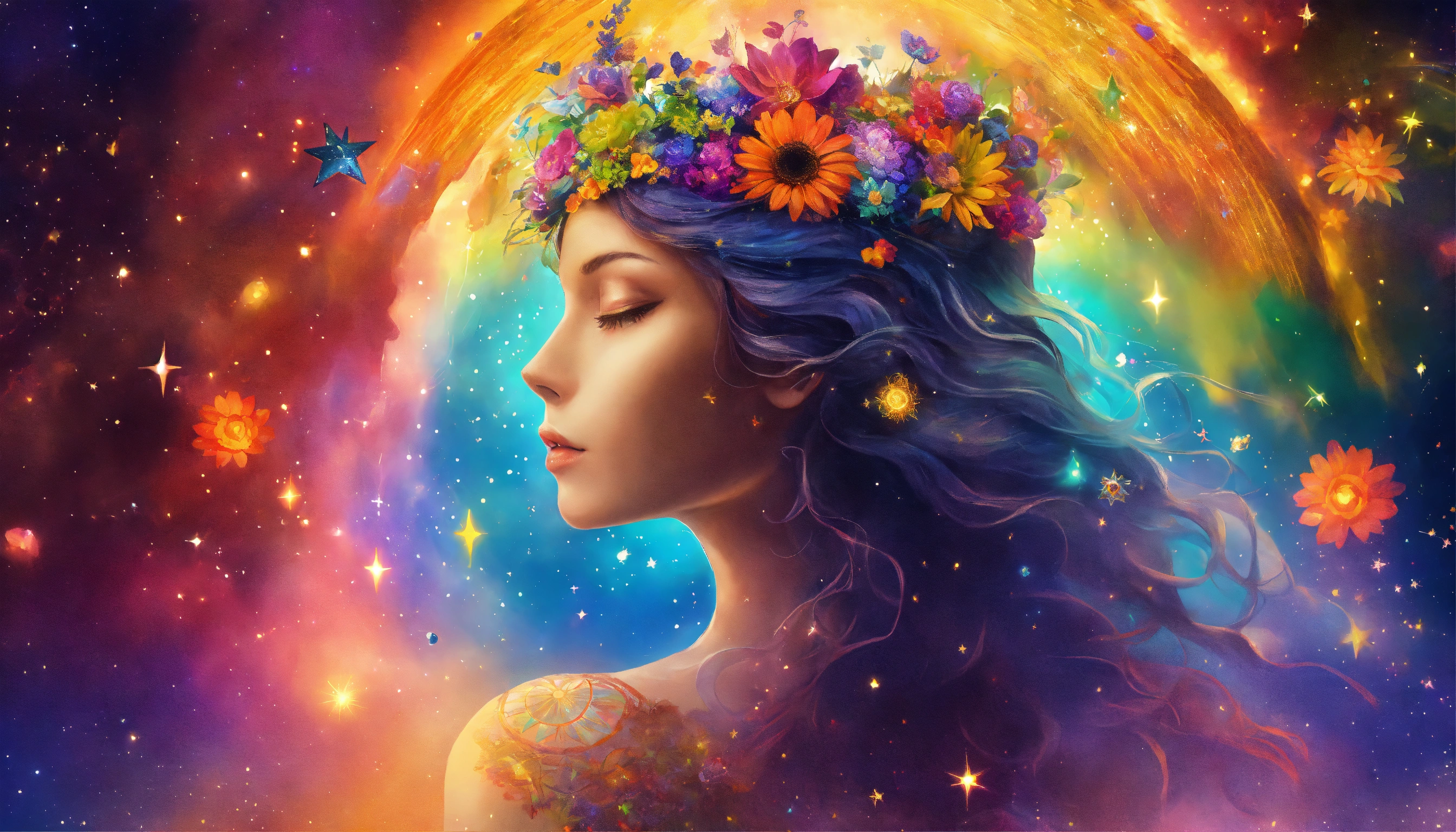 Lexica - Abstract hippy woman, with universe coming out of his crown ...