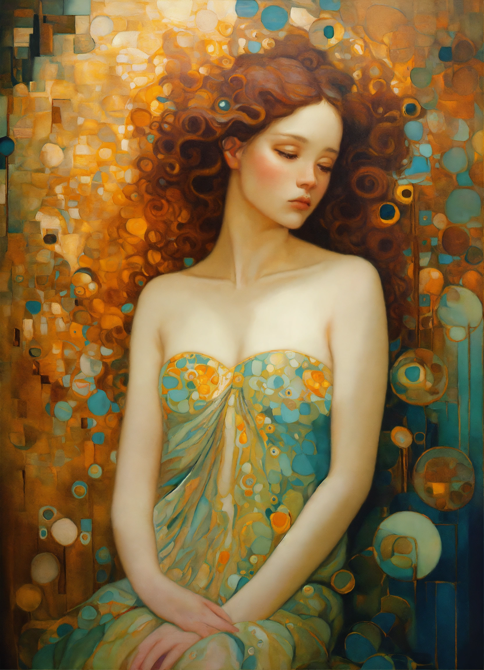 Lexica - Oil painting abstract figure, by Gustav Klimt, by Gustav Klimt, sad, romantic ...