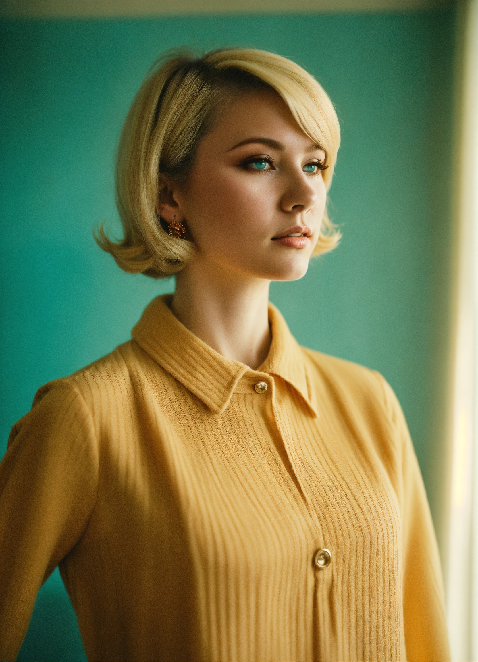 Lexica - Minimalistic portrait of a 60s blonde woman in a room ...