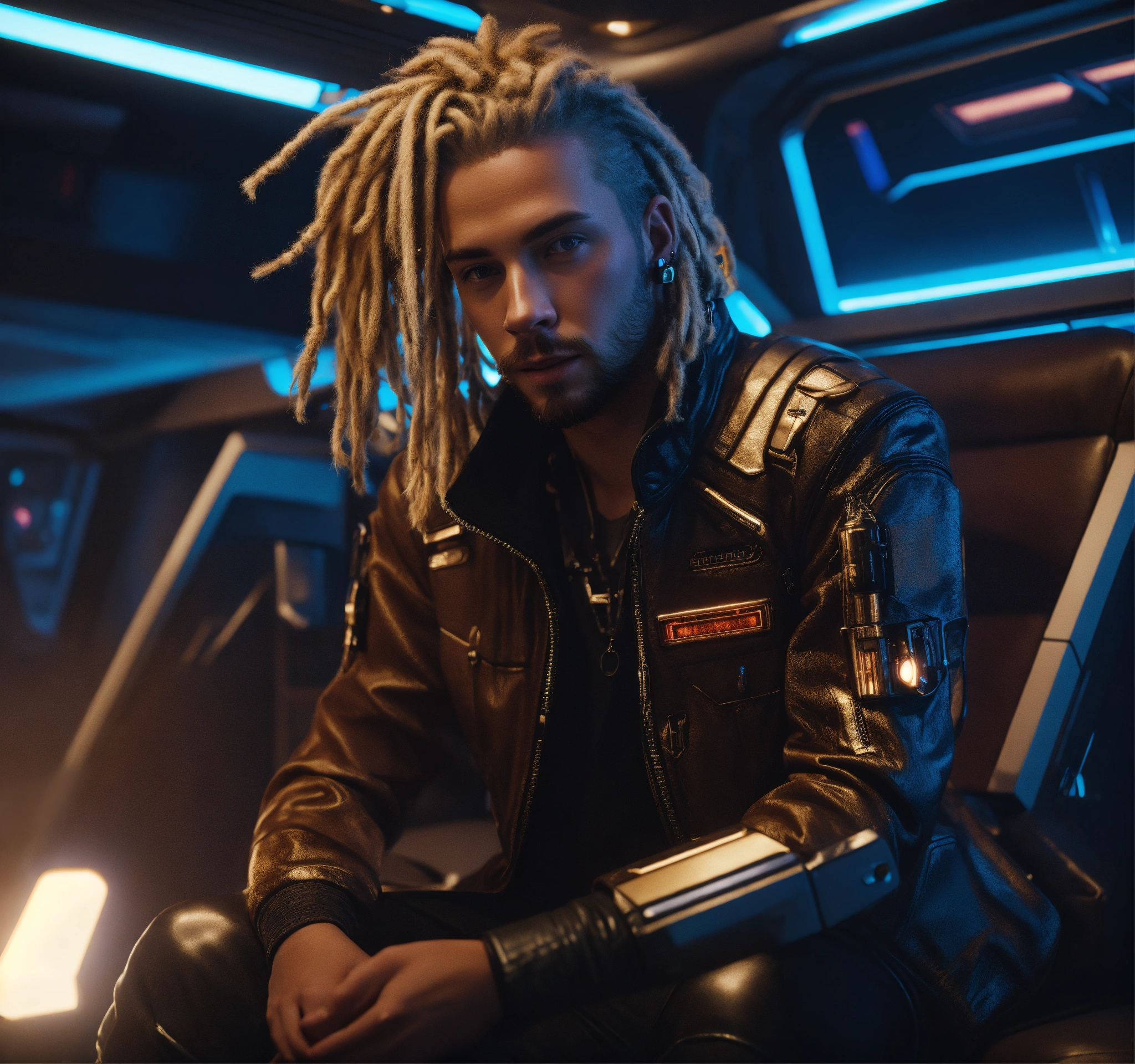 Lexica - Scruffy blonde dreadlock male rockstar in futuristic clothing ...