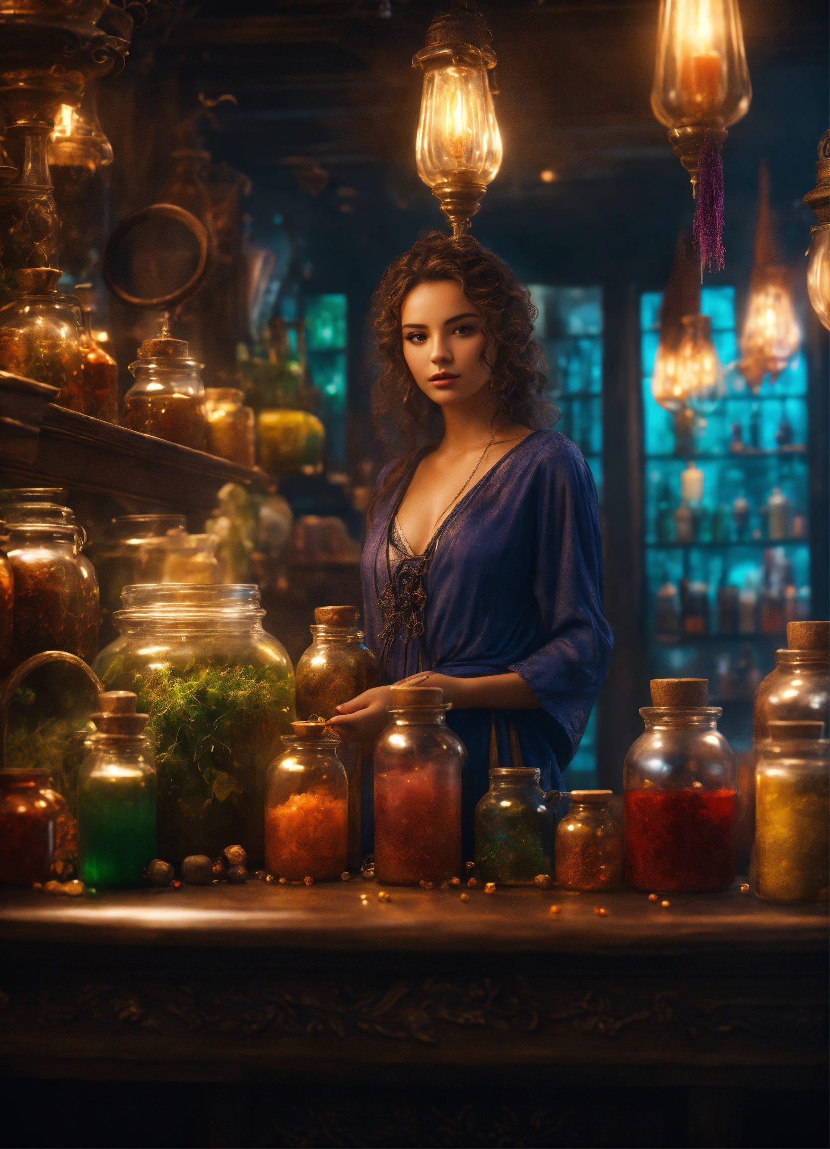 Lexica - Beautiful girl in a store awesome witch potions and potions ...