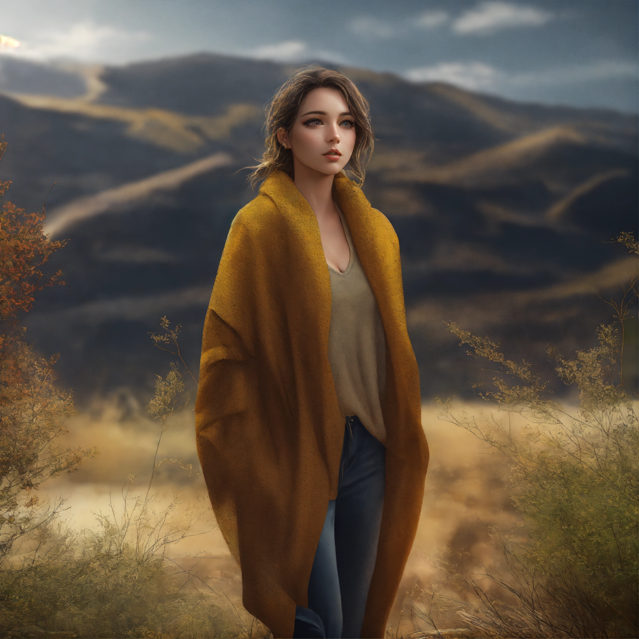 Lexica - Full body photo of woman face completely covered by hair ...