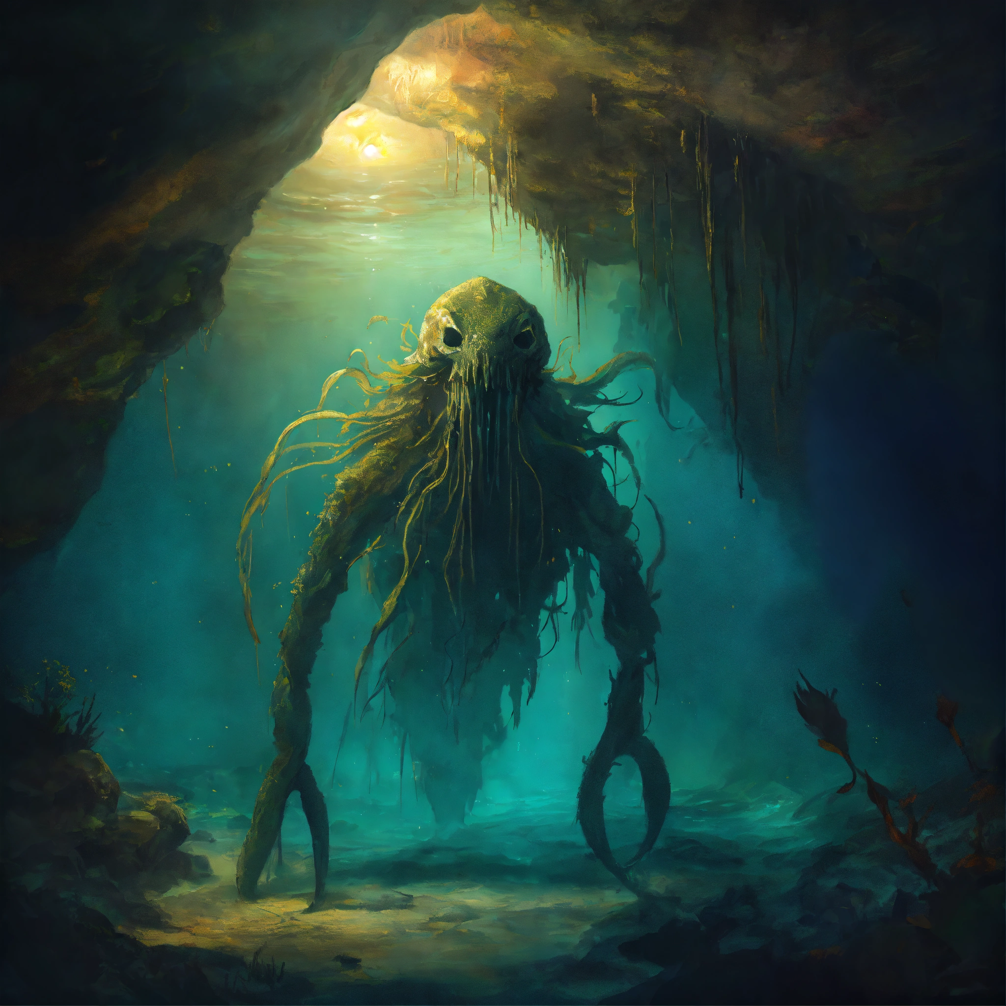 Lexica - Concept art of a scary creature in the depths of an underwater ...