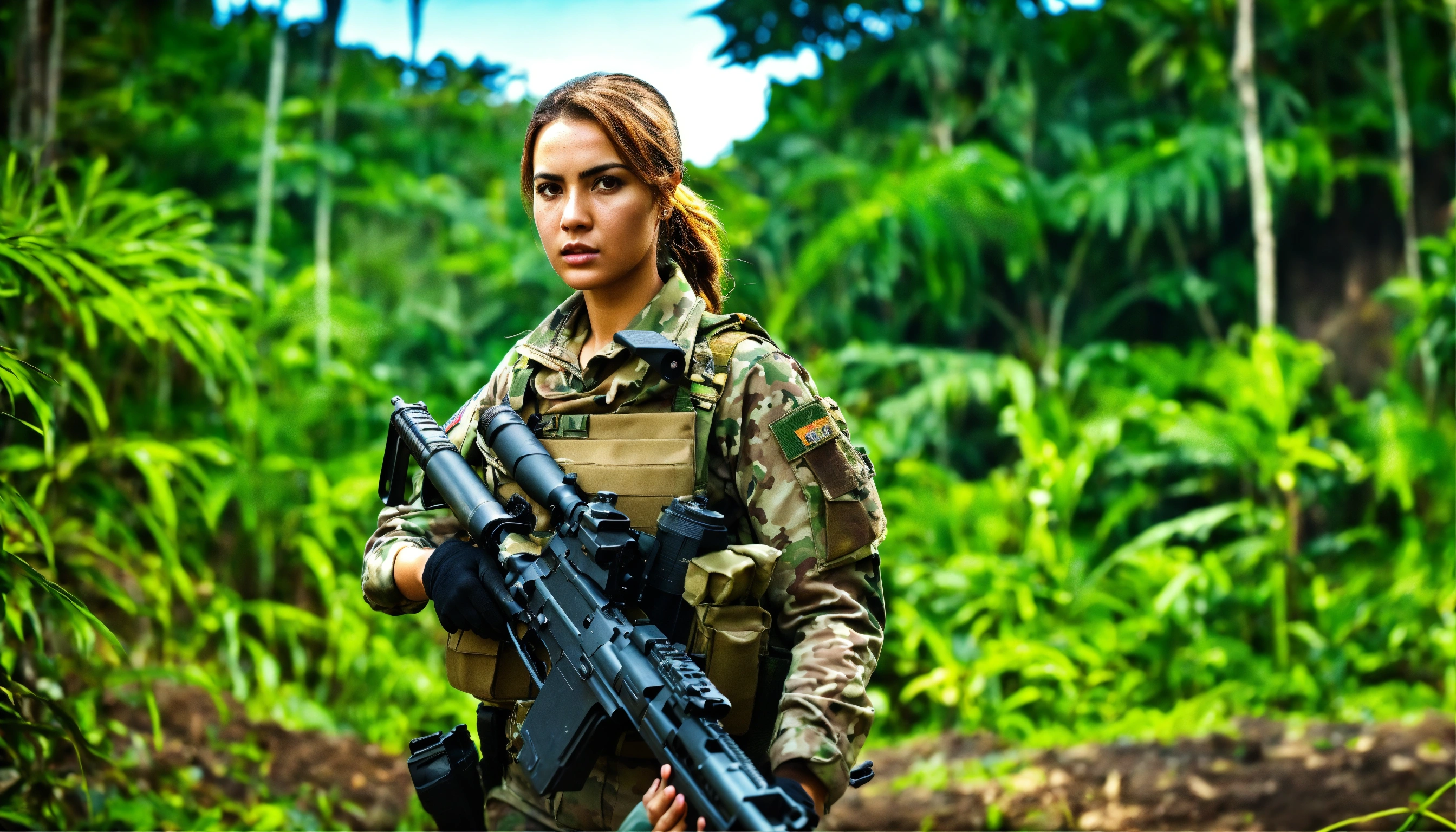 Lexica - Female commandos in jungle, perfect face, full camouflage, HDR ...
