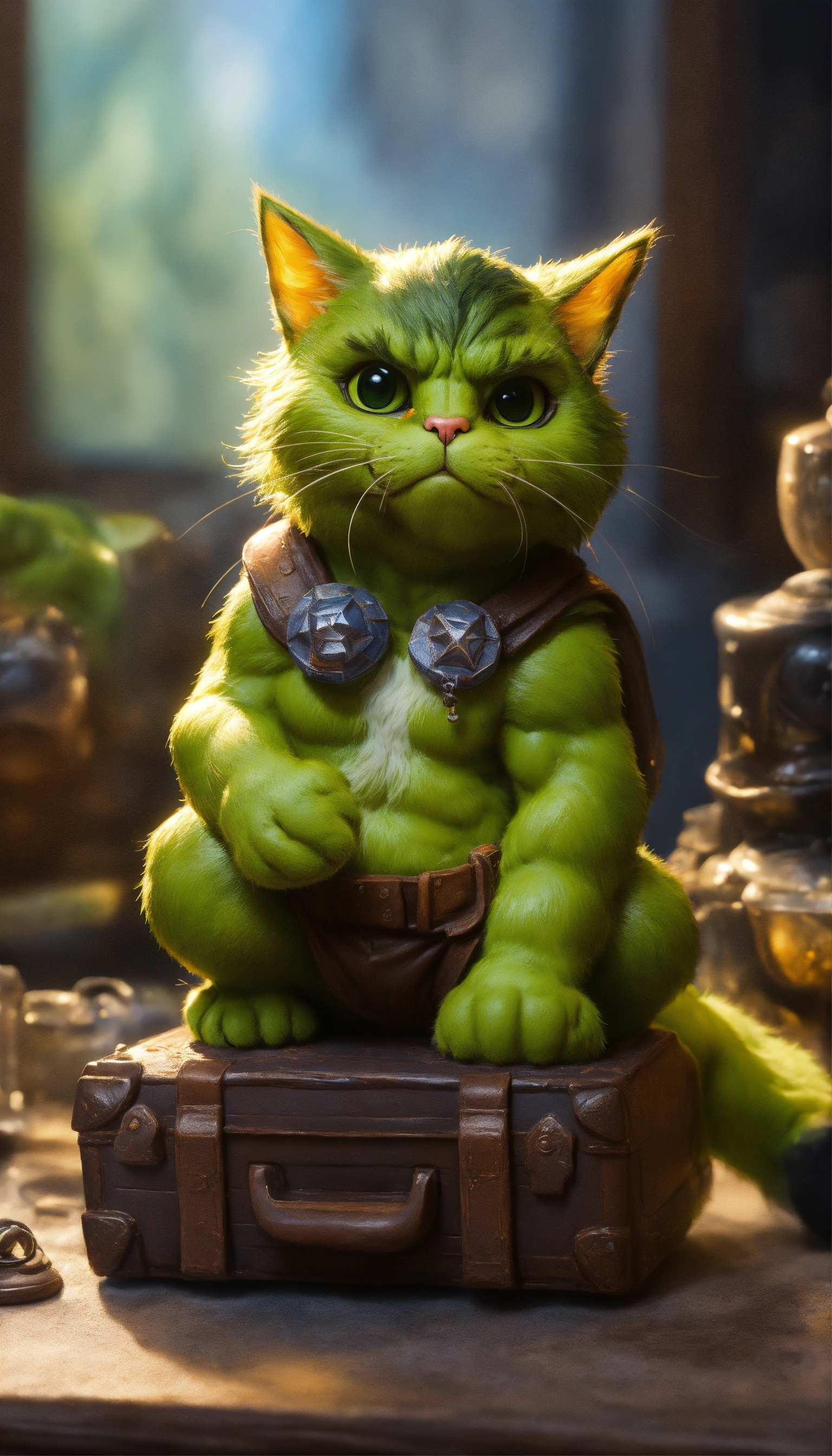 Lexica - Hulk themed Cute cat, cat adventurer figure, product shot, oil ...