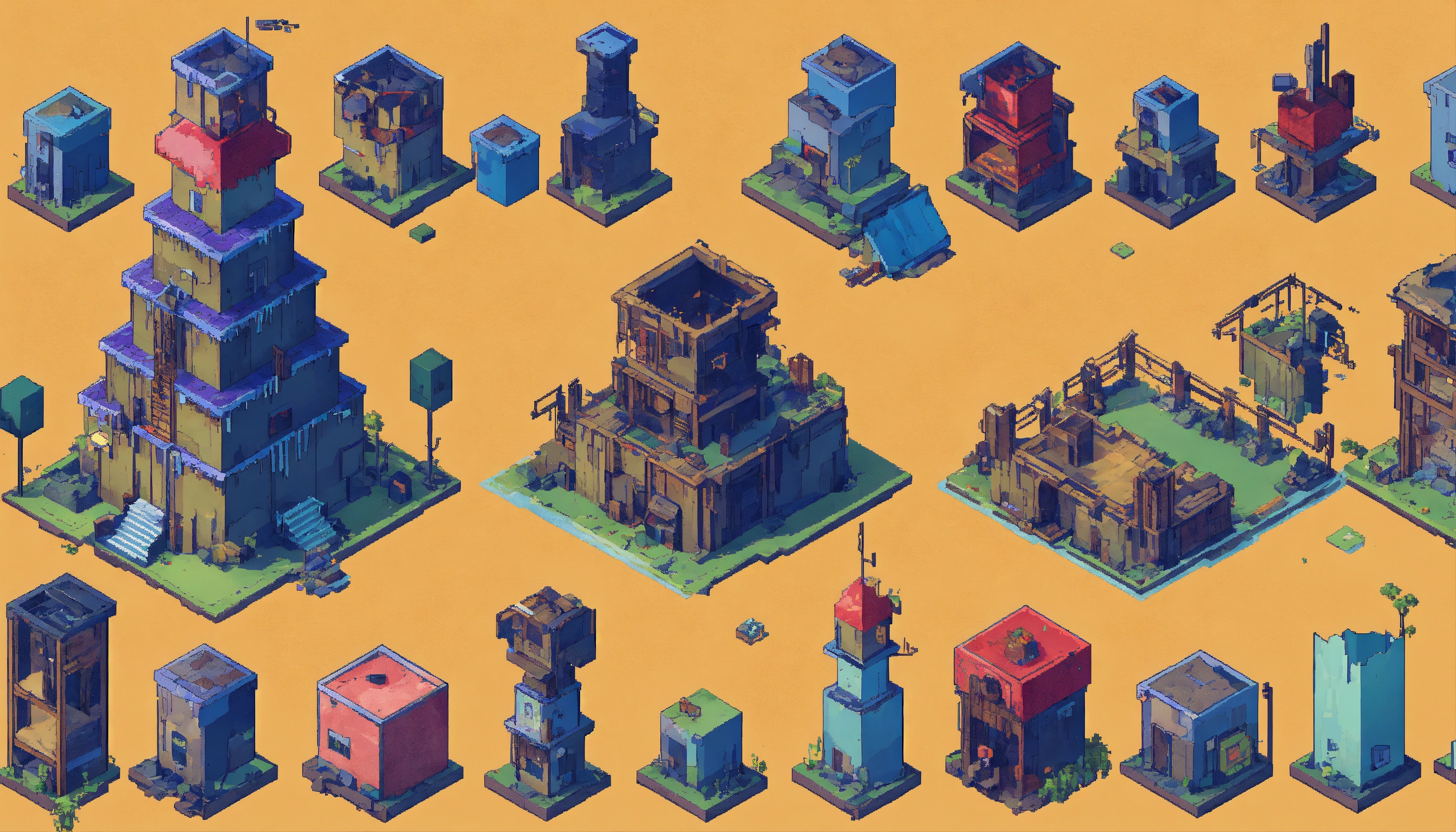 Lexica - Simple clean blocky 2d isometric pixel sprites of an post ...