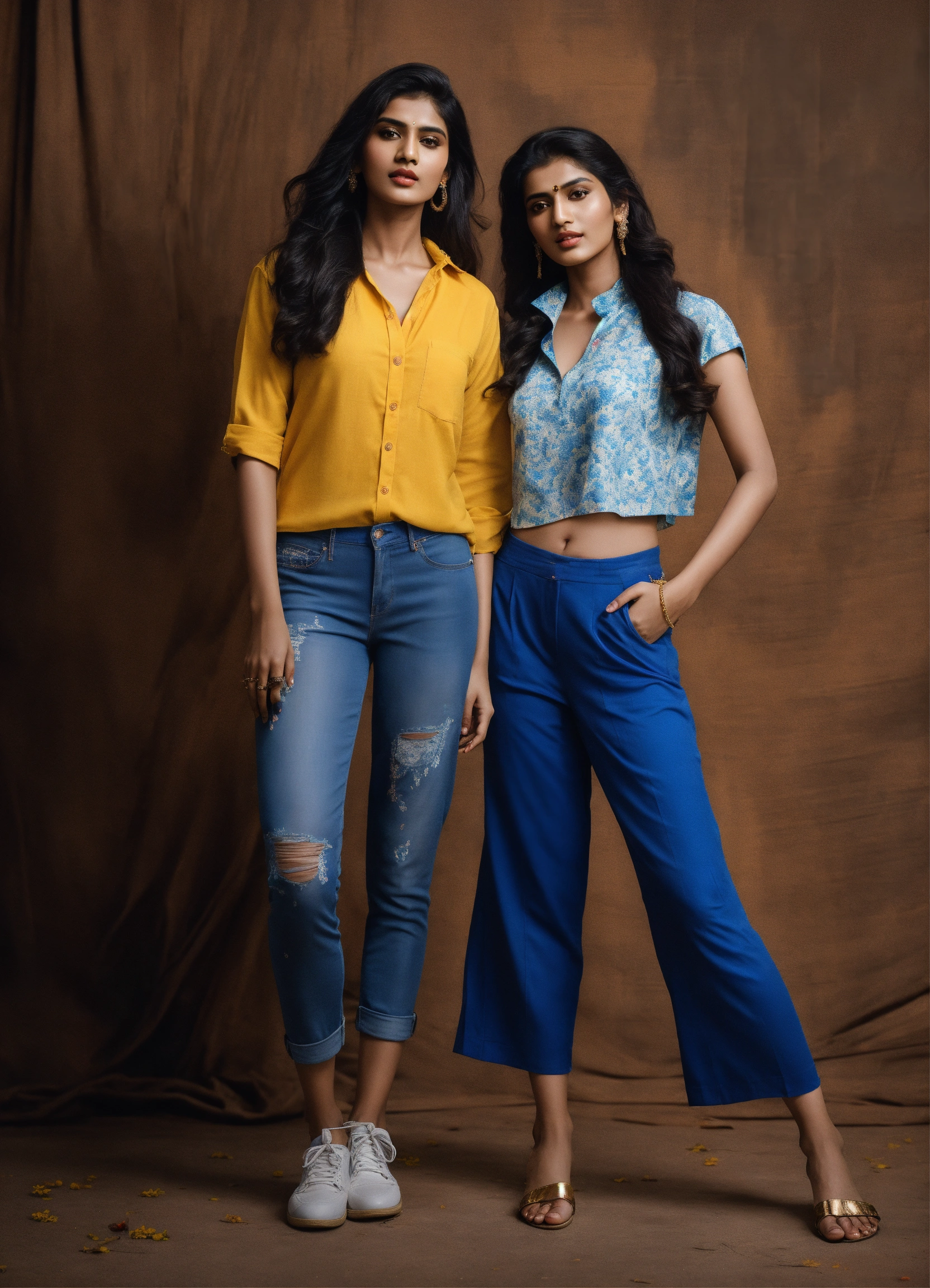 Lexica - Full body studio portrait of two models, one Maharashtrian ...