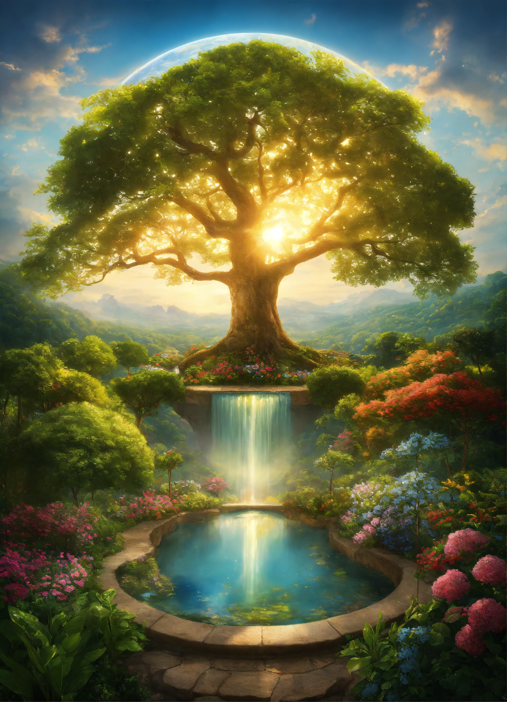 Lexica - Realistic landscape of heaven with the tree of life in the ...