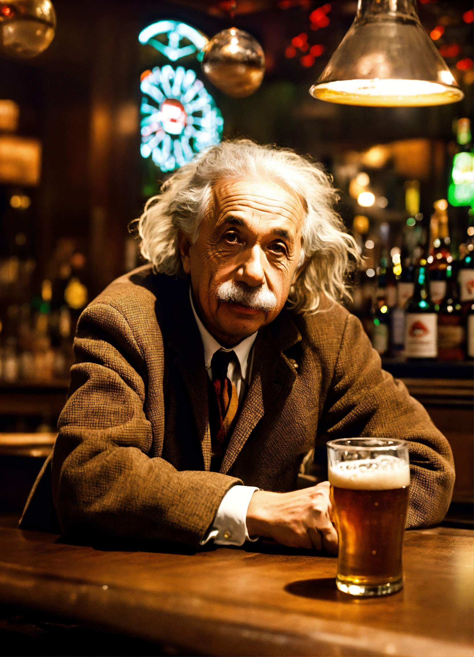 Lexica - Albert Einstein drinking beer at a bar