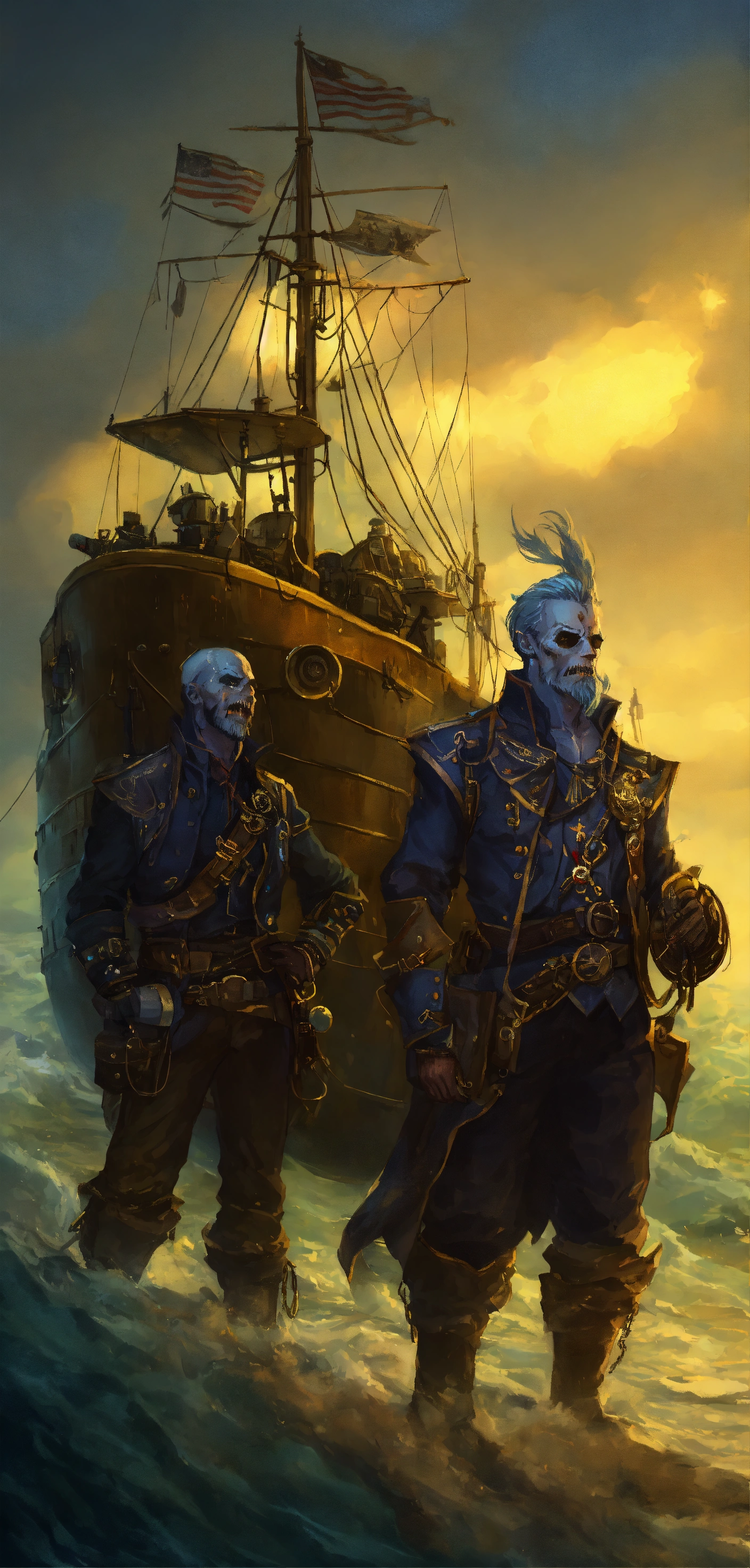 Lexica - Undead Duergar Sailors, steampunk submarine, digital painting