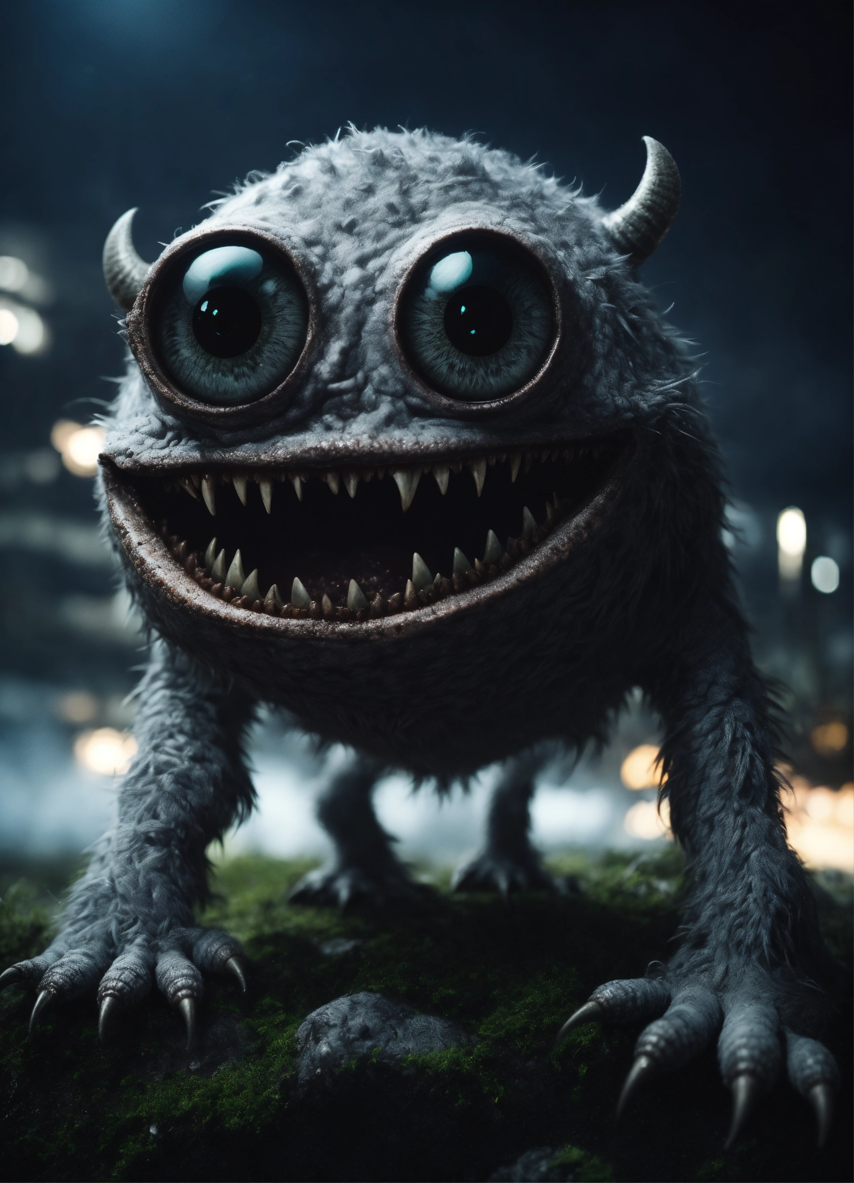 Lexica - Very cute, realistic grey monster whit many eyes standing in ...