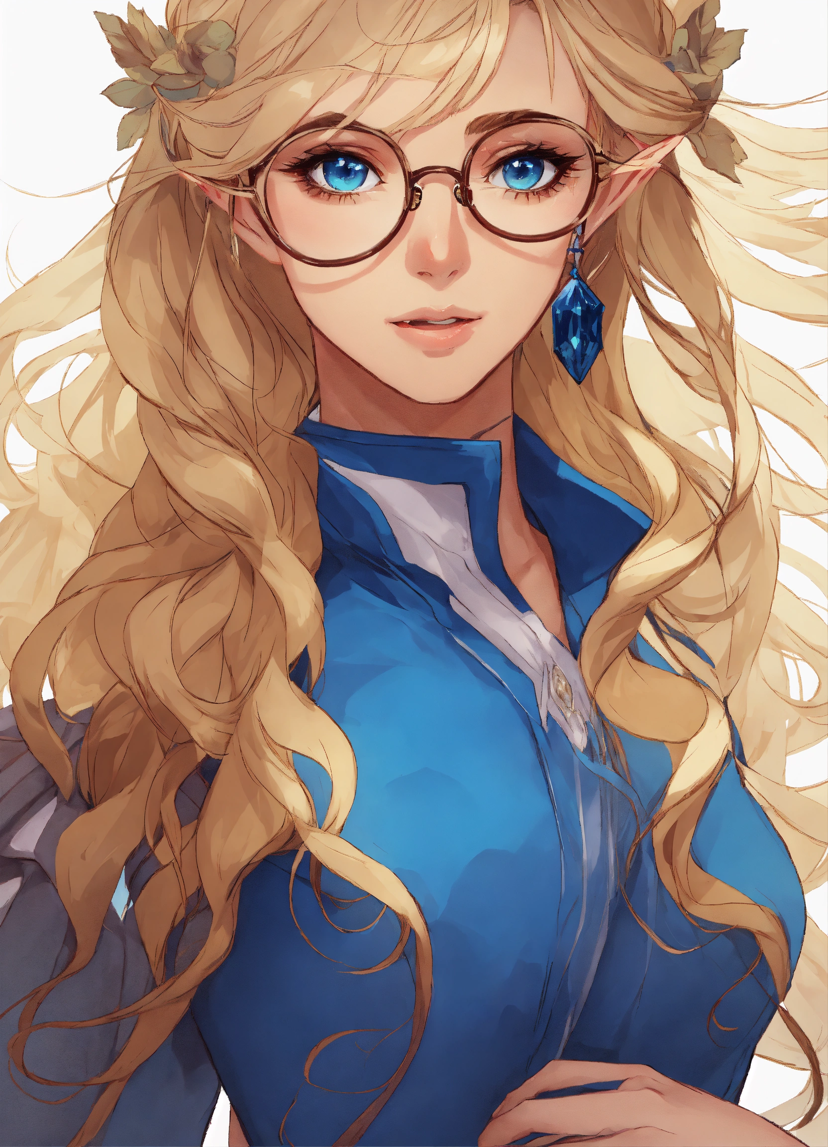 Lexica A Female Half Elf With Very Tanned Skin Wearing Glasses With Deep Azure Blue Eyes