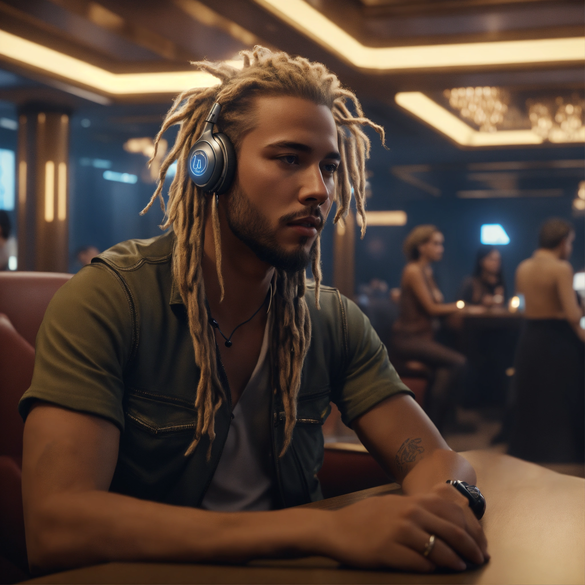 Lexica - Zoom out on a scruffy blonde dreadlock male rockstar wearing ...