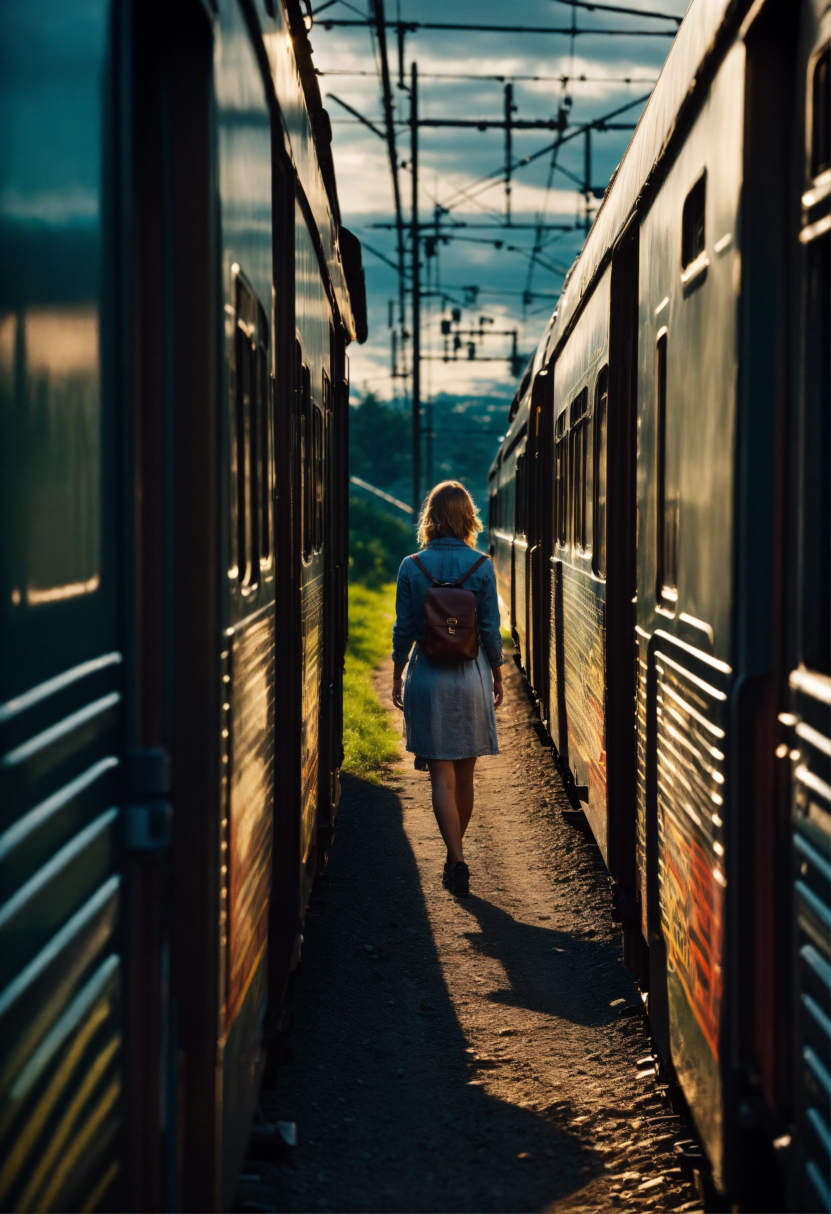 Lexica - Amtrak train corridor, young woman from behind, suspense ...