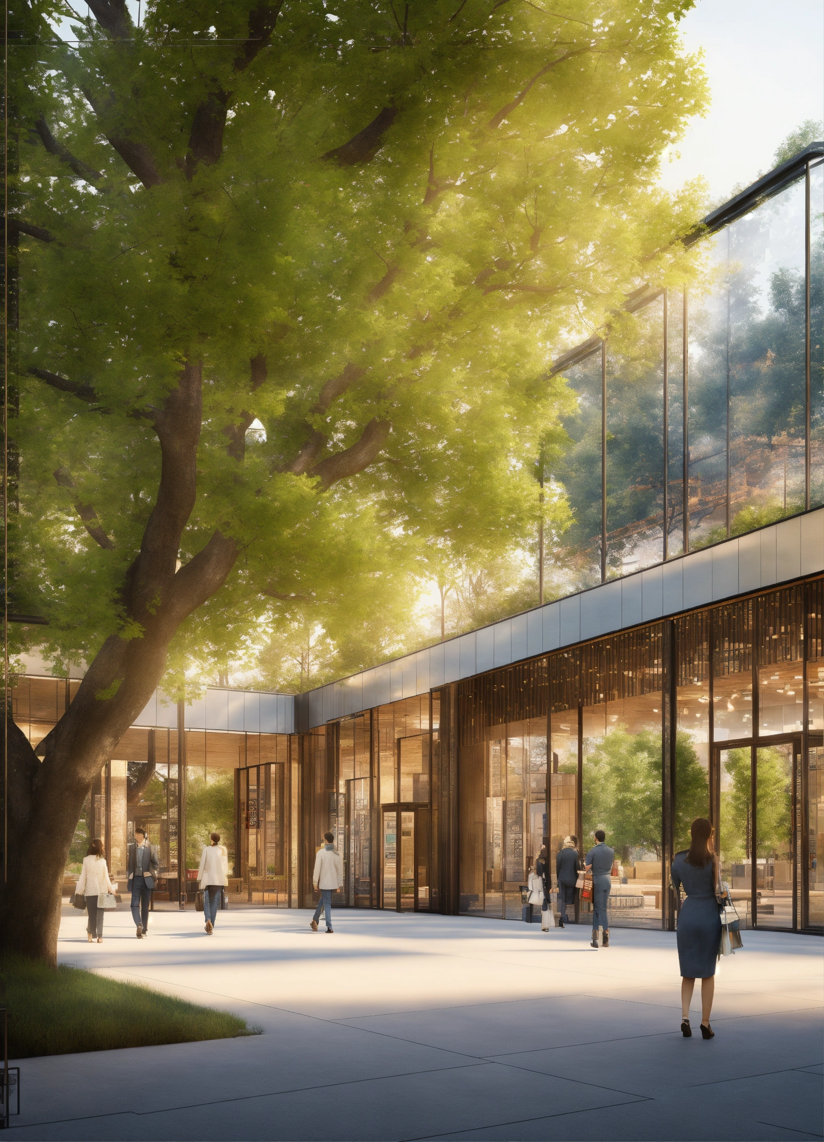 Lexica - A steel shopping mall L shaped with plan trees in front and ...