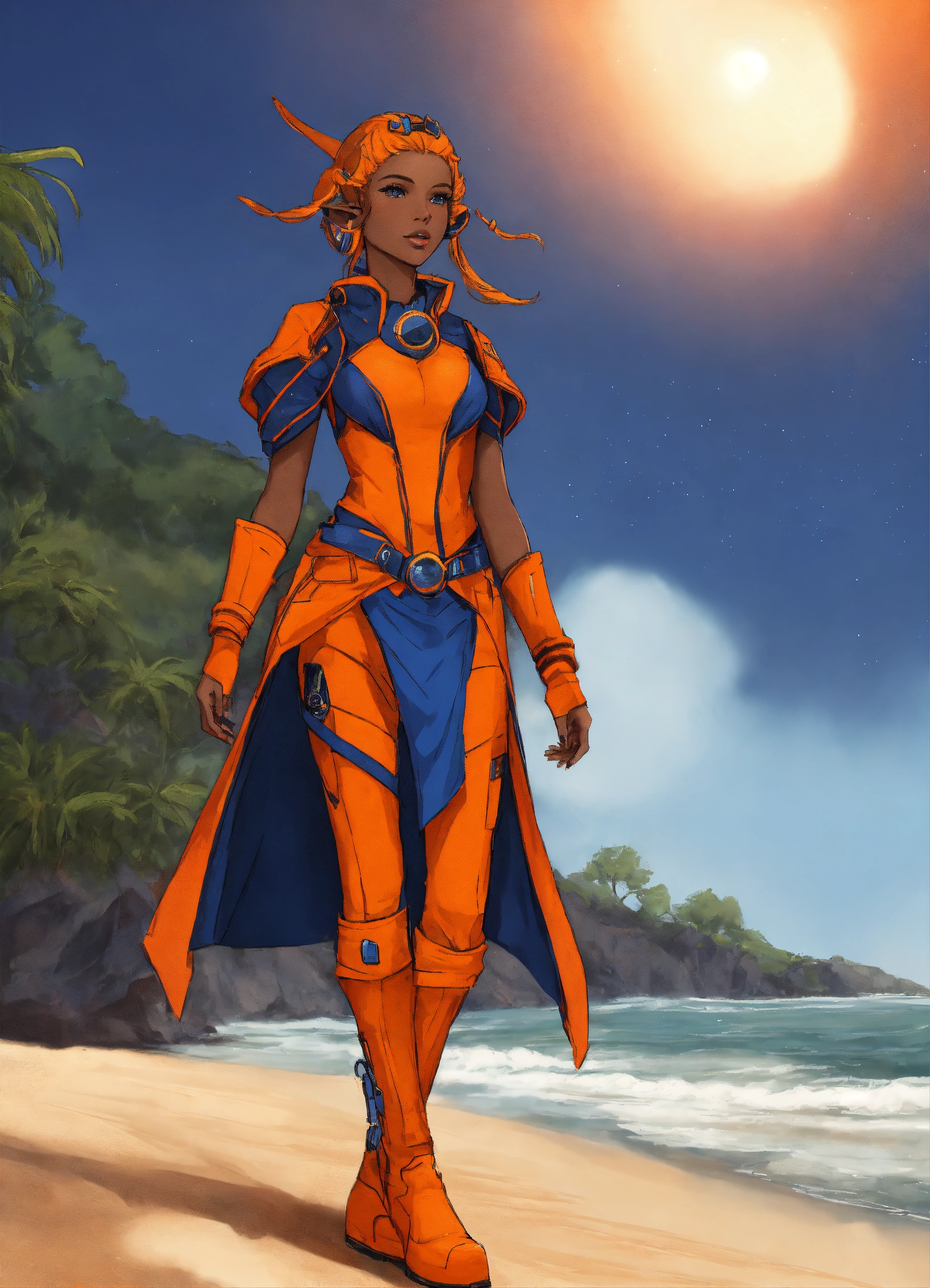 Lexica - Drawing of an elf, royalty, sci fi, cybernetic, orange and ...