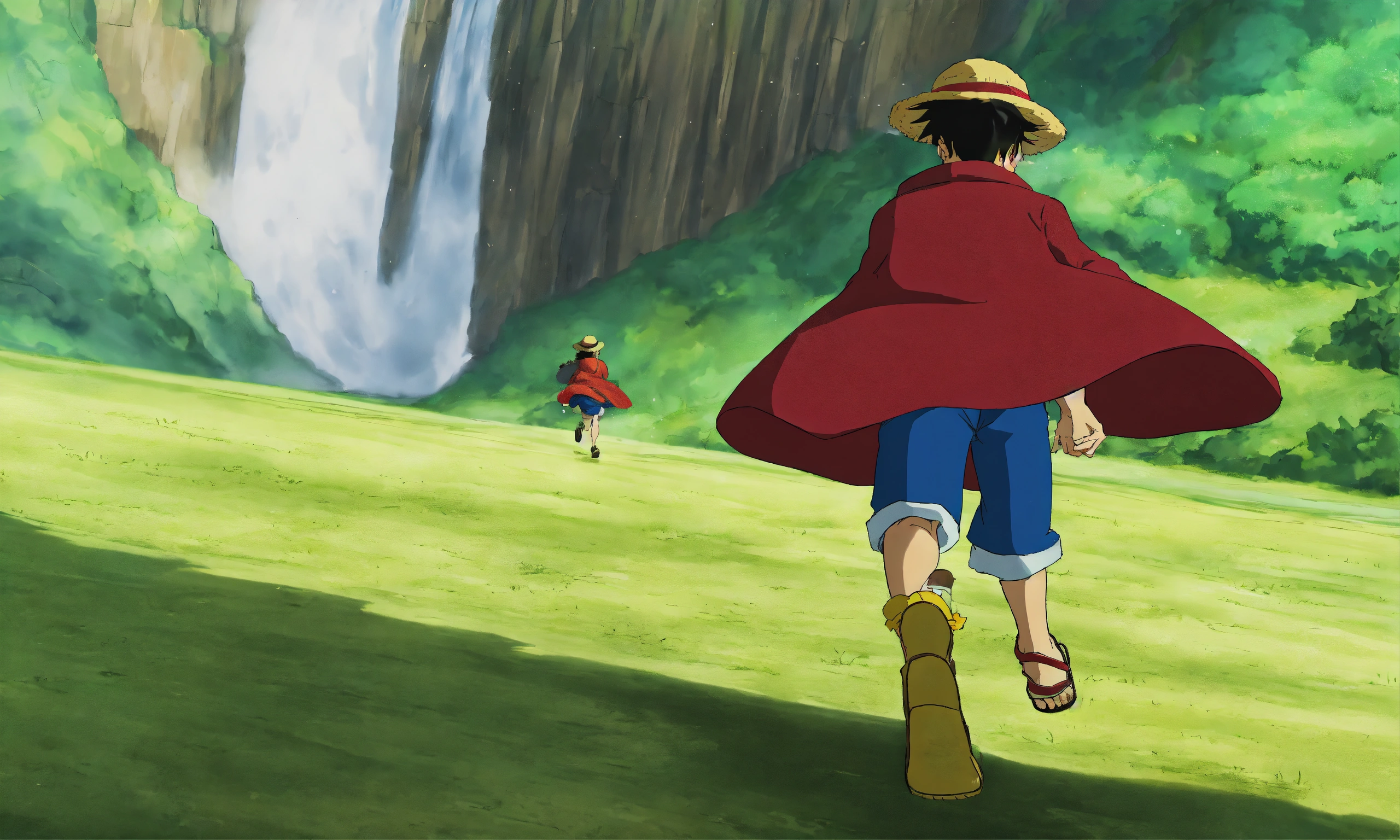 Lexica - Monkey D. Luffy running towards a large waterfall in the ...