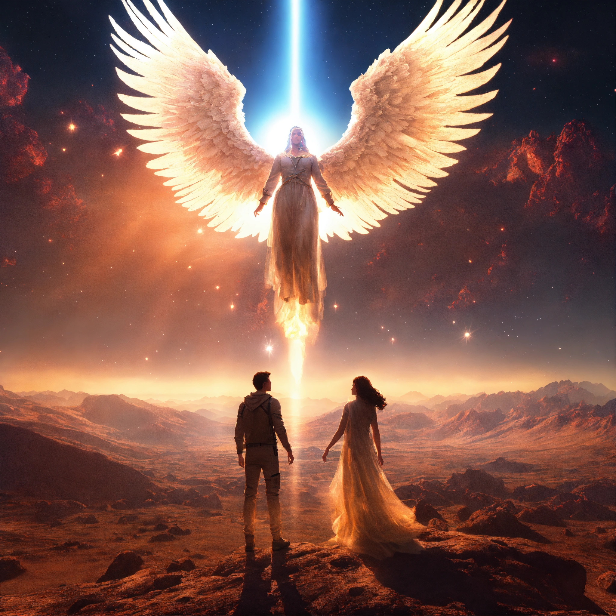 Lexica - Ethereal man angel and young ethereal woman angel, mountain ...