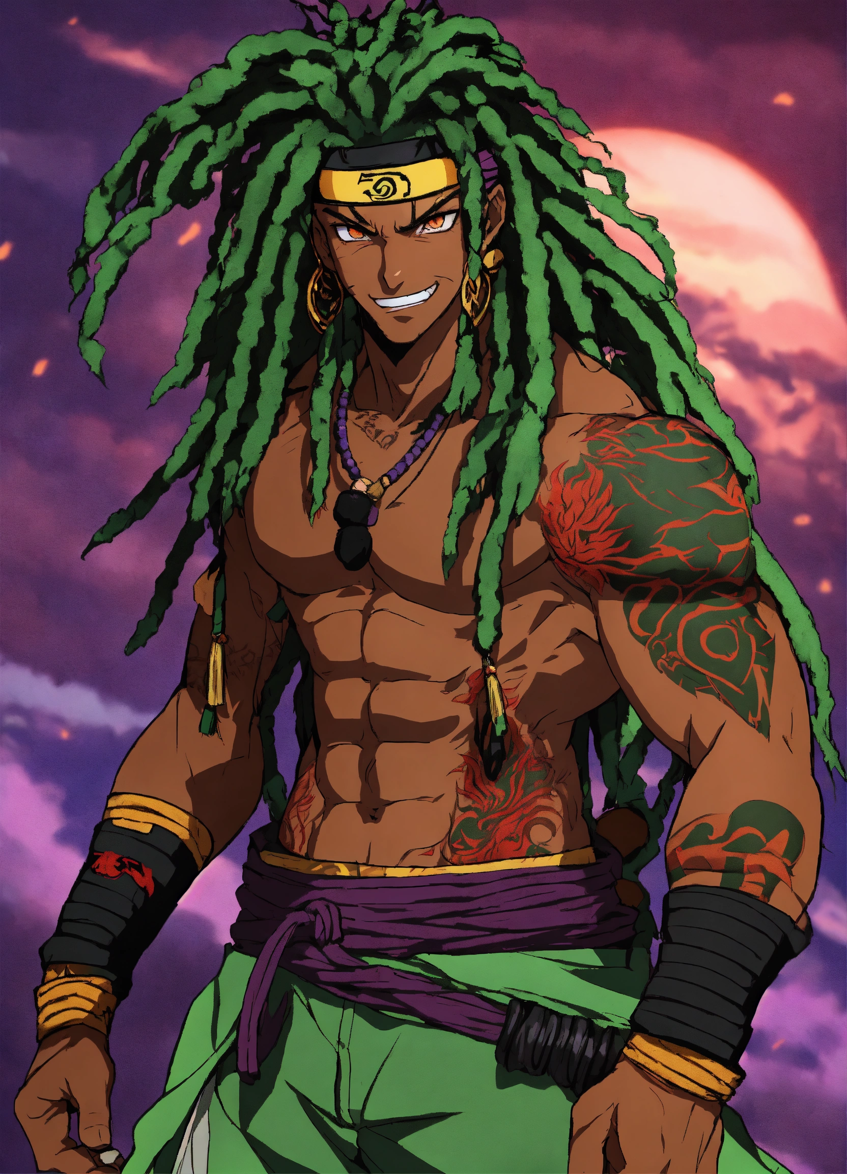 Lexica - African Naruto anime styled character, muscular physique, long ...