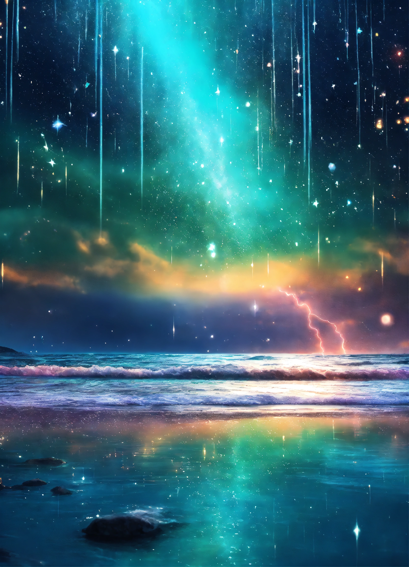 Lexica - Abstract magical rain, universe , stars, turqoise color near ...
