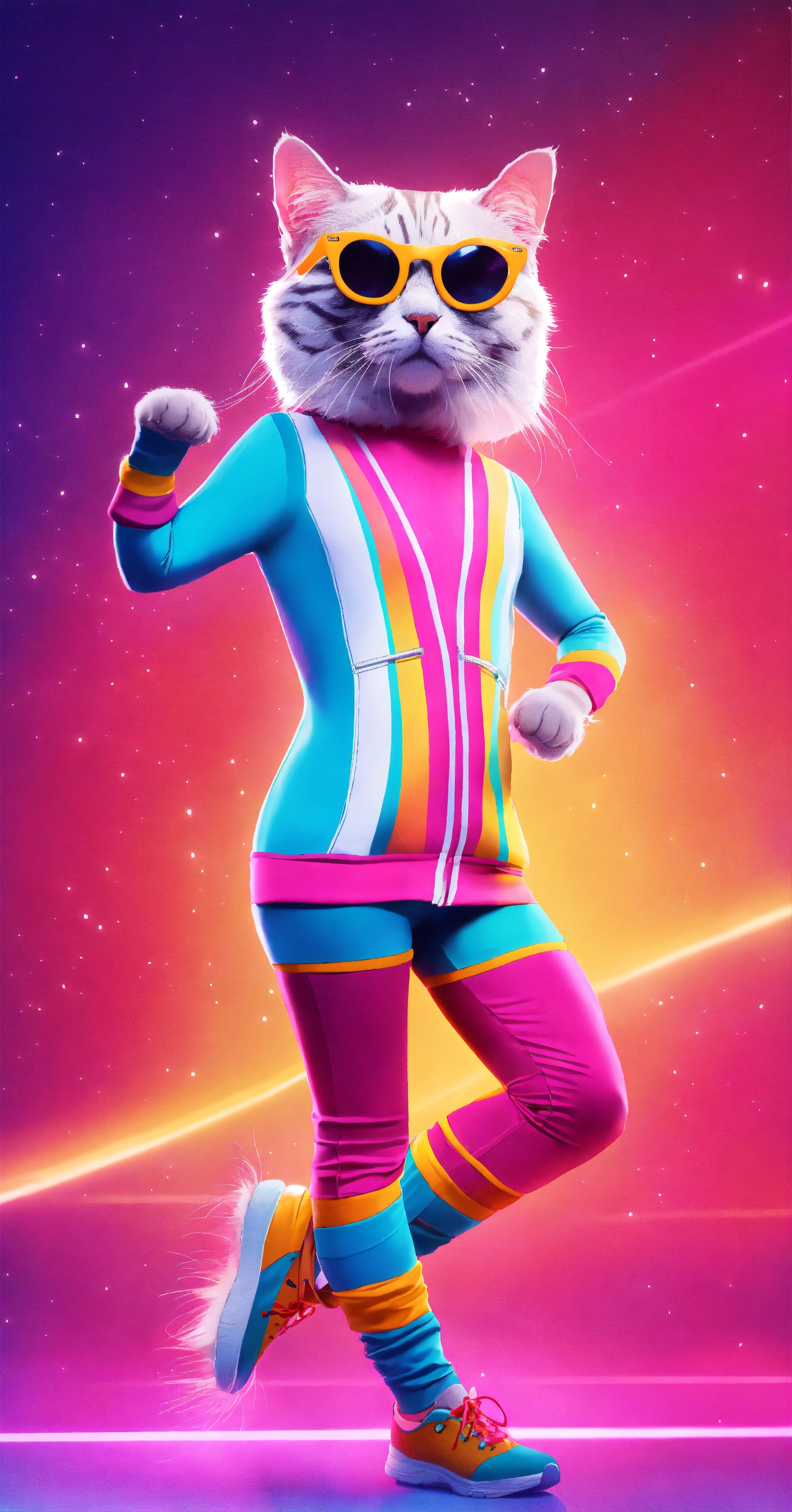 Lexica - Create an image of a cat dressed as a retro '80s aerobics ...