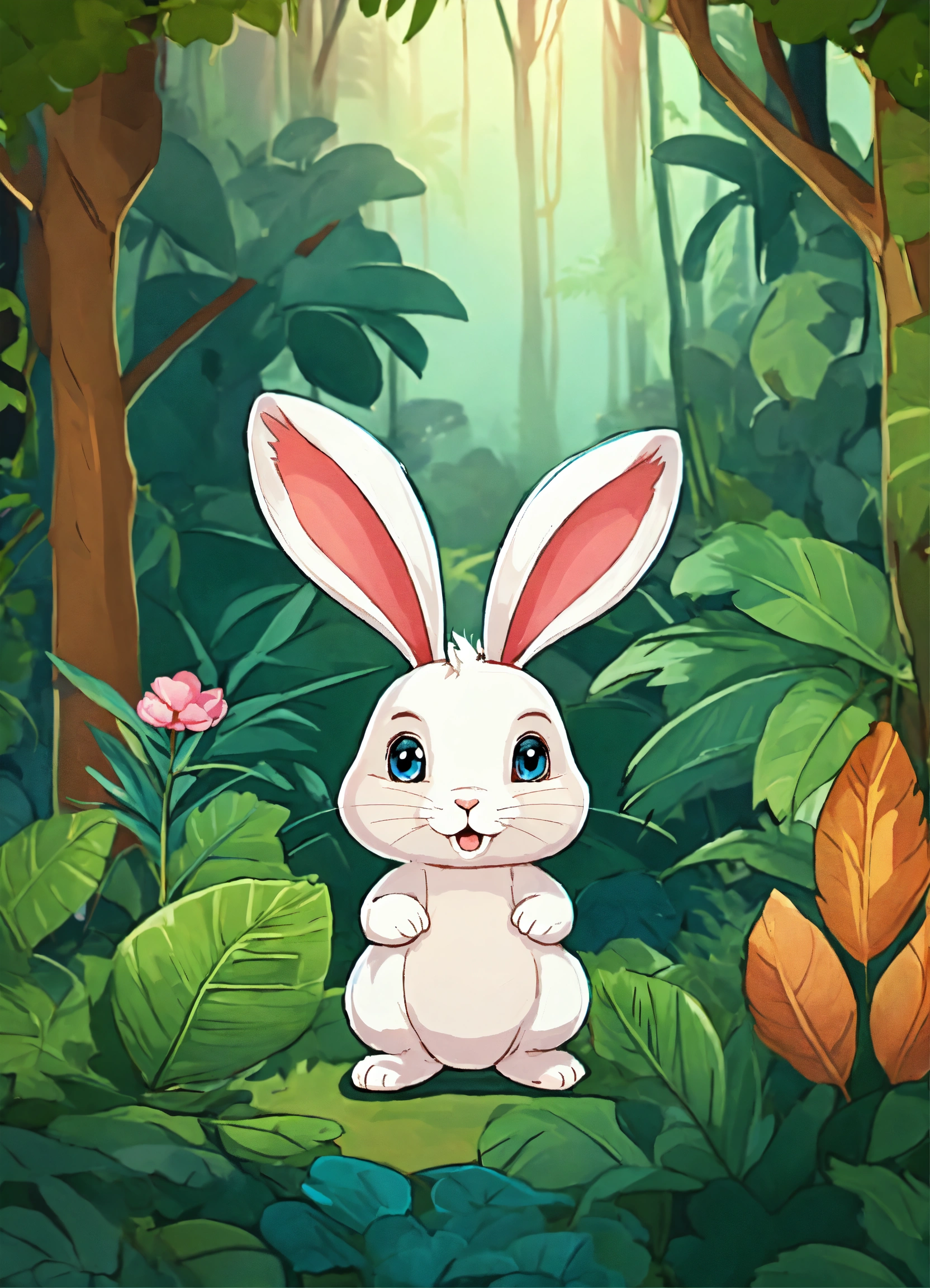Lexica - Cute cartoon rabbit wandering in jungle
