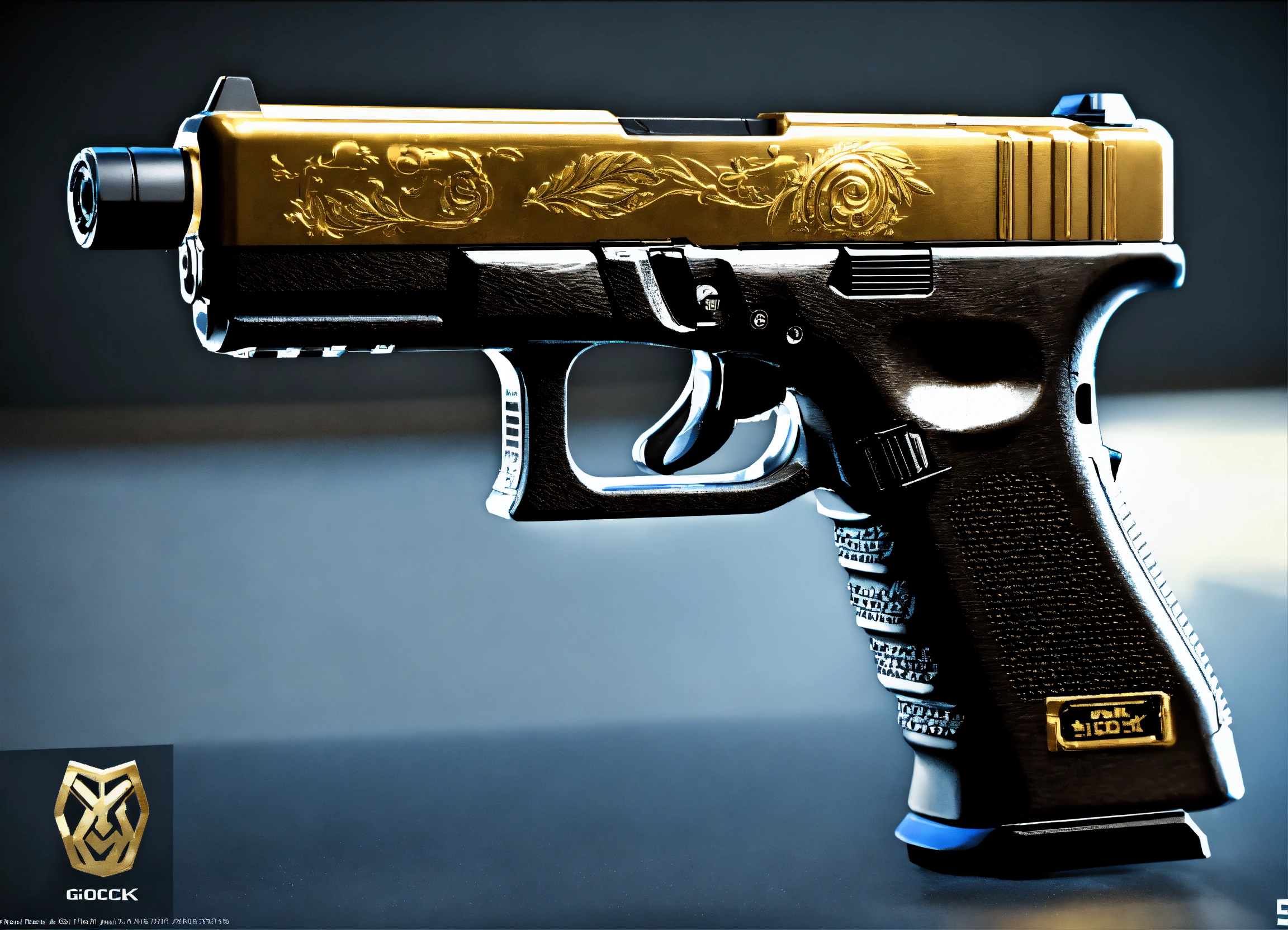 Lexica - (SIDE-VIEW) golden, glock, intricate, 128K, UNREAL ENGINE