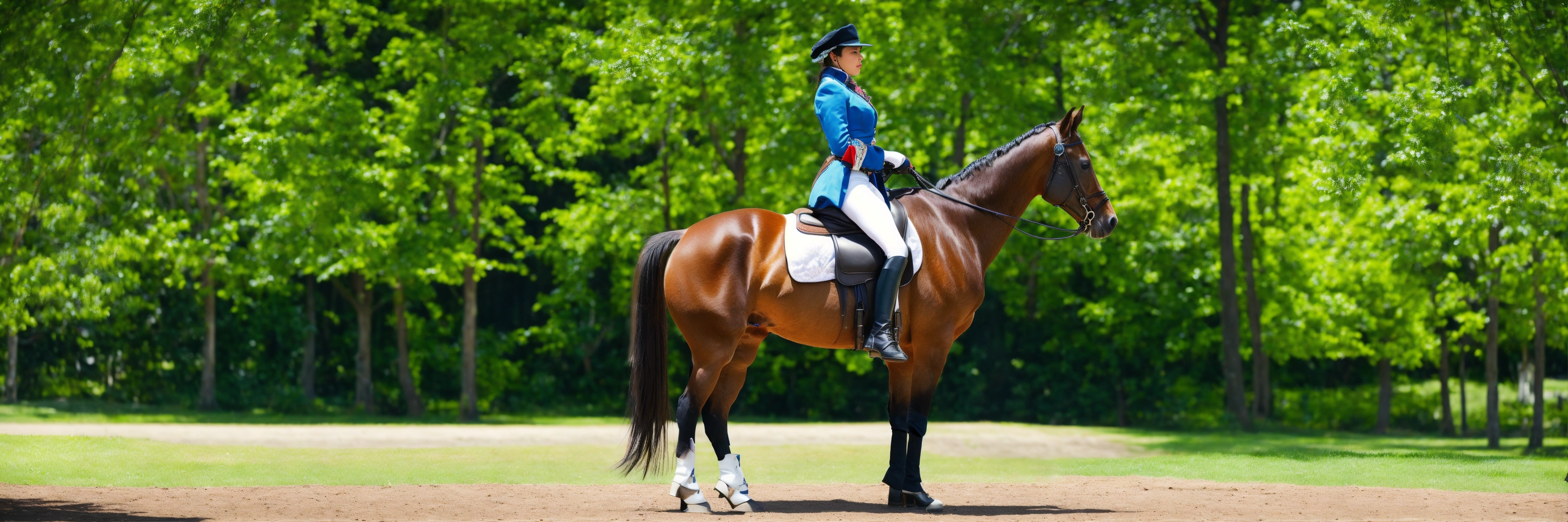 Lexica - Female in corsette, 38D cup, sitting on a horse