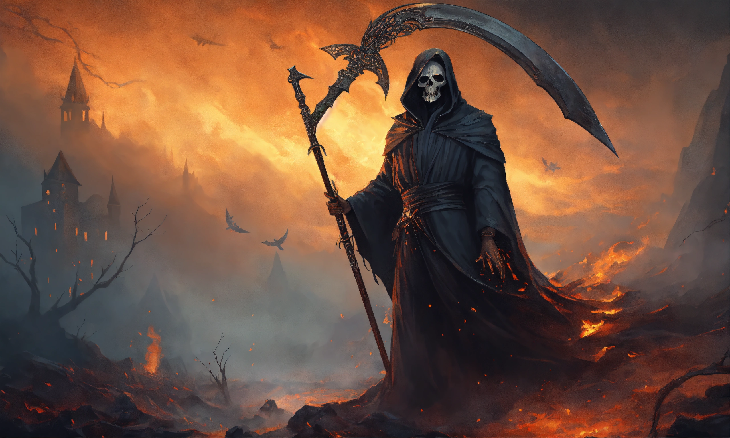 Lexica - The grim reaper with scythe raised for the kill, flowing robes ...