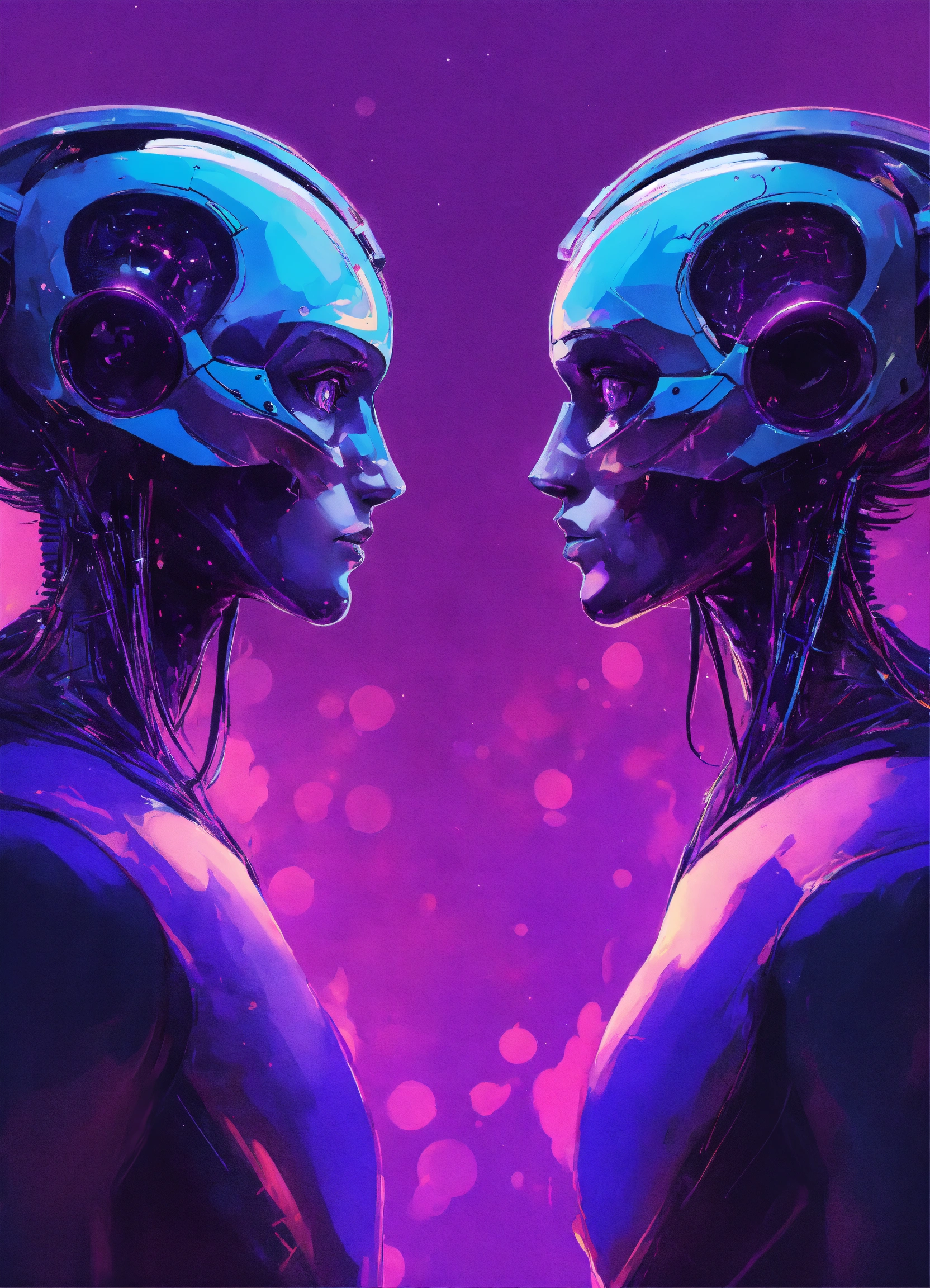 Lexica - Illustration of two cyber creatures looking at each other with intense confident eyes ...