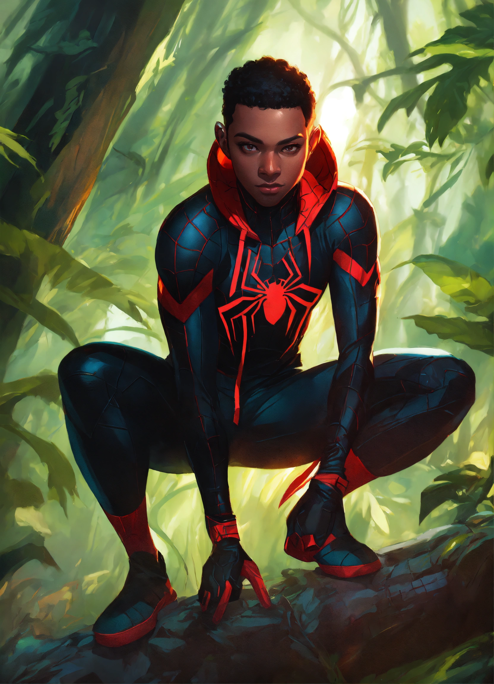 Lexica - Anime version of miles morales visual magical forest, stunning ...