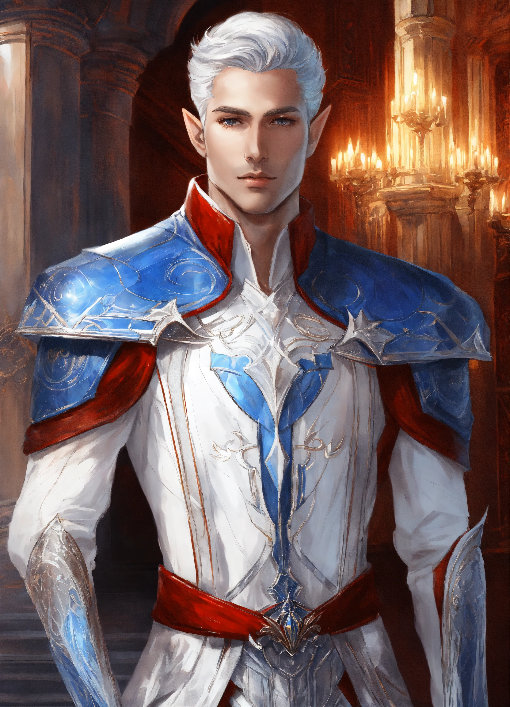 Lexica - Drawing of an elf, royalty, sci fi, cybernetic, white and red ...