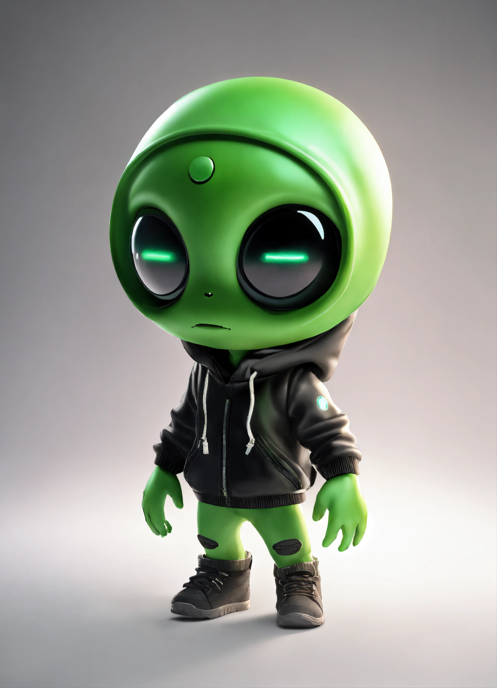 Lexica - A cute little green alien with a black hoodie falling into the ...
