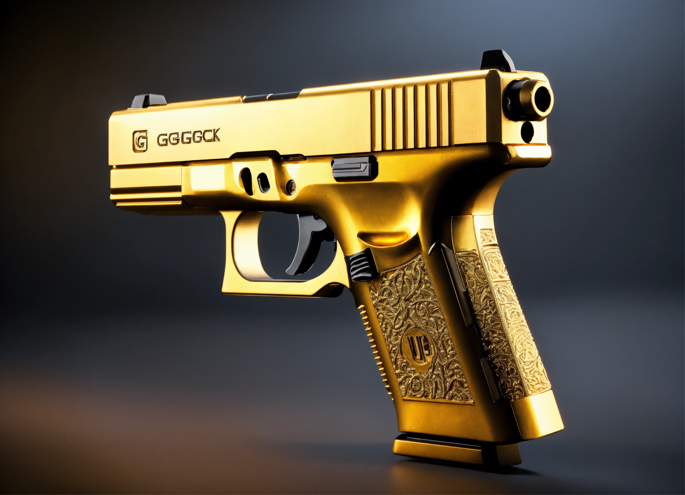 Lexica - (SIDE-VIEW) golden, glock, intricate design, 128K, UNREAL ENGINE