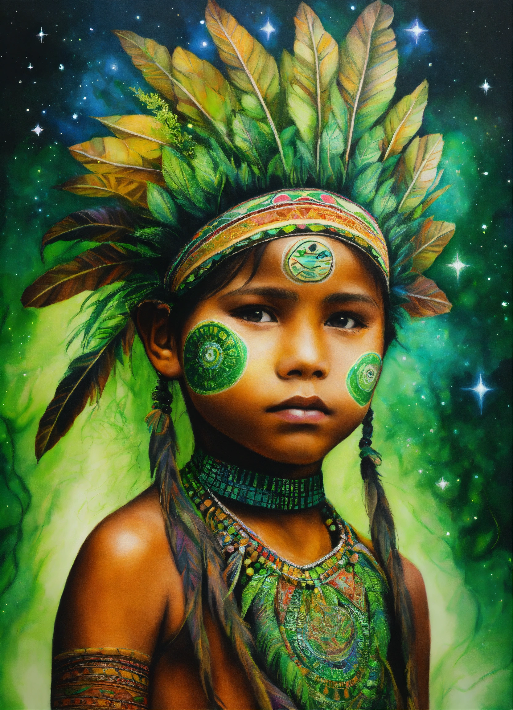 Lexica - Colored pencil drawing of a indigenous child. green tribal ...