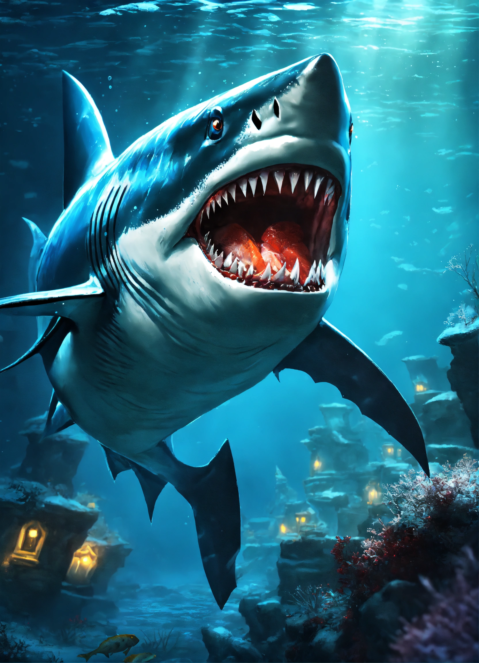 Lexica - Ice shark fish in cold water, icey and snowy, dnd, fantasy ...