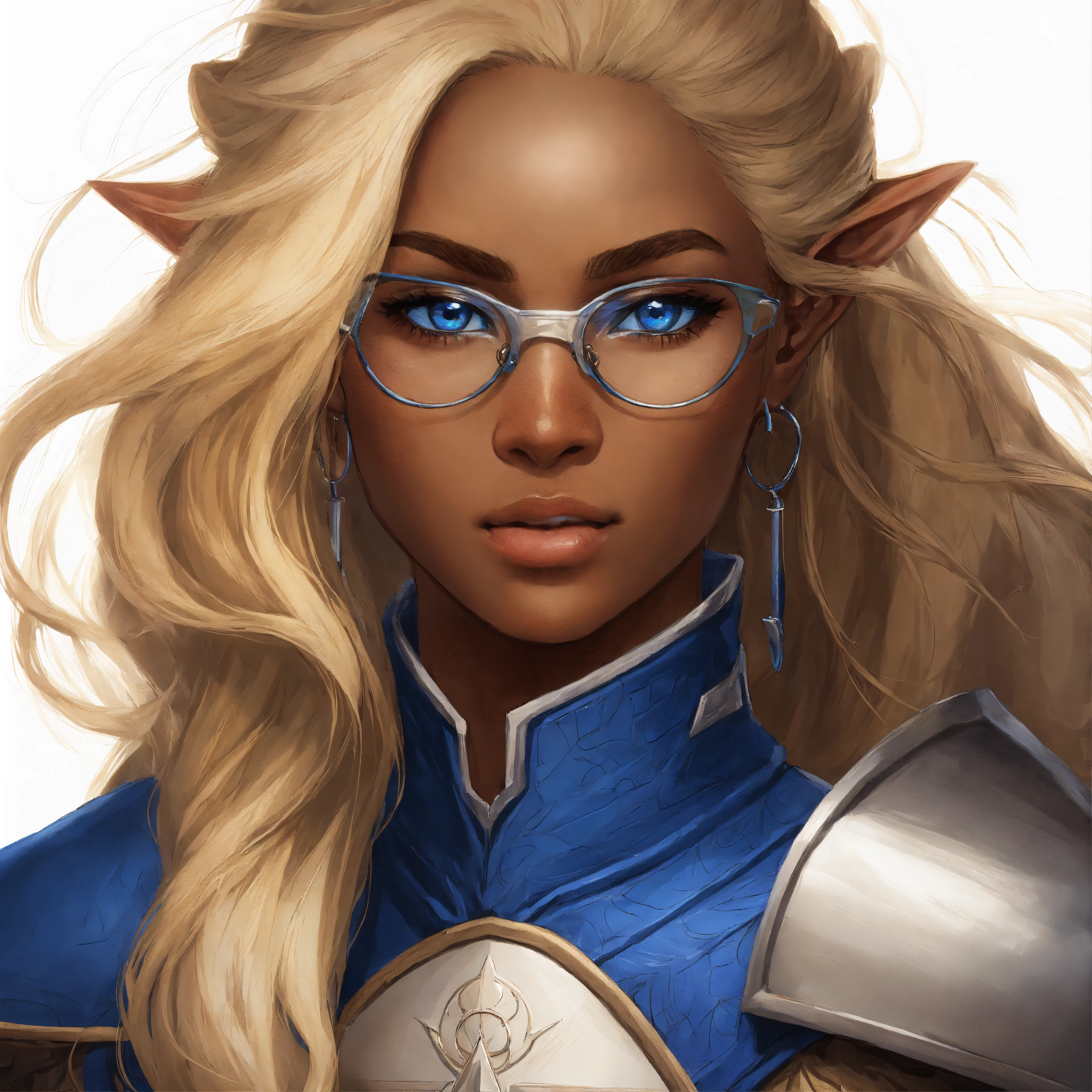 Lexica - A very brown skinned half elf woman, wearing glasses with deep ...