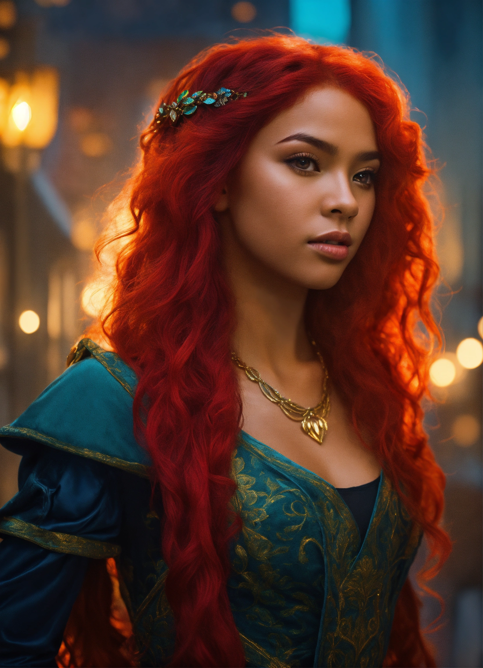 Lexica - Mixed-race people Princess red hair urban fantasy 4k