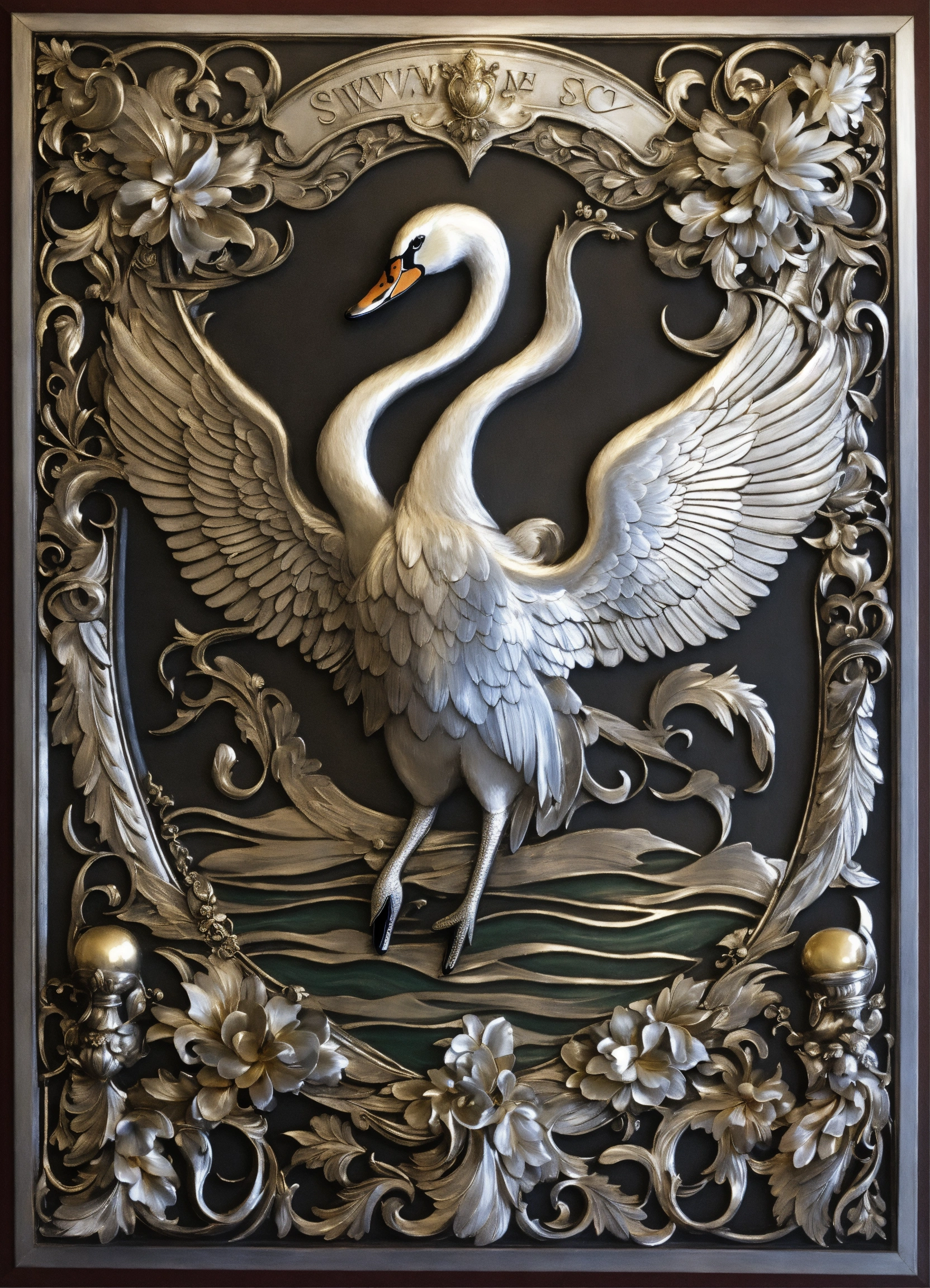 Lexica - Heraldry coat of arms for a swan, art neavou, silver swan