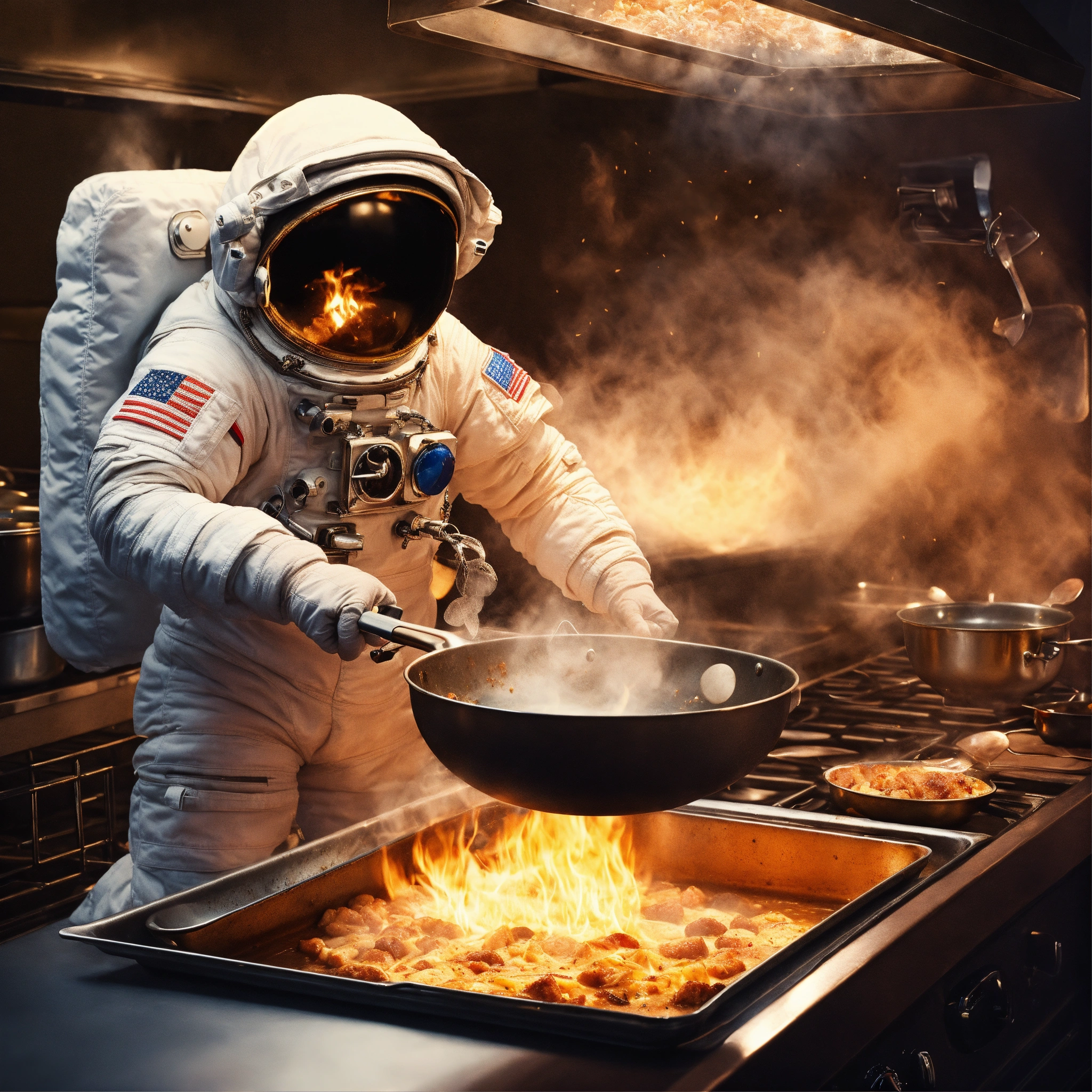 Lexica - Astronaut, cooking in a pan, realistic