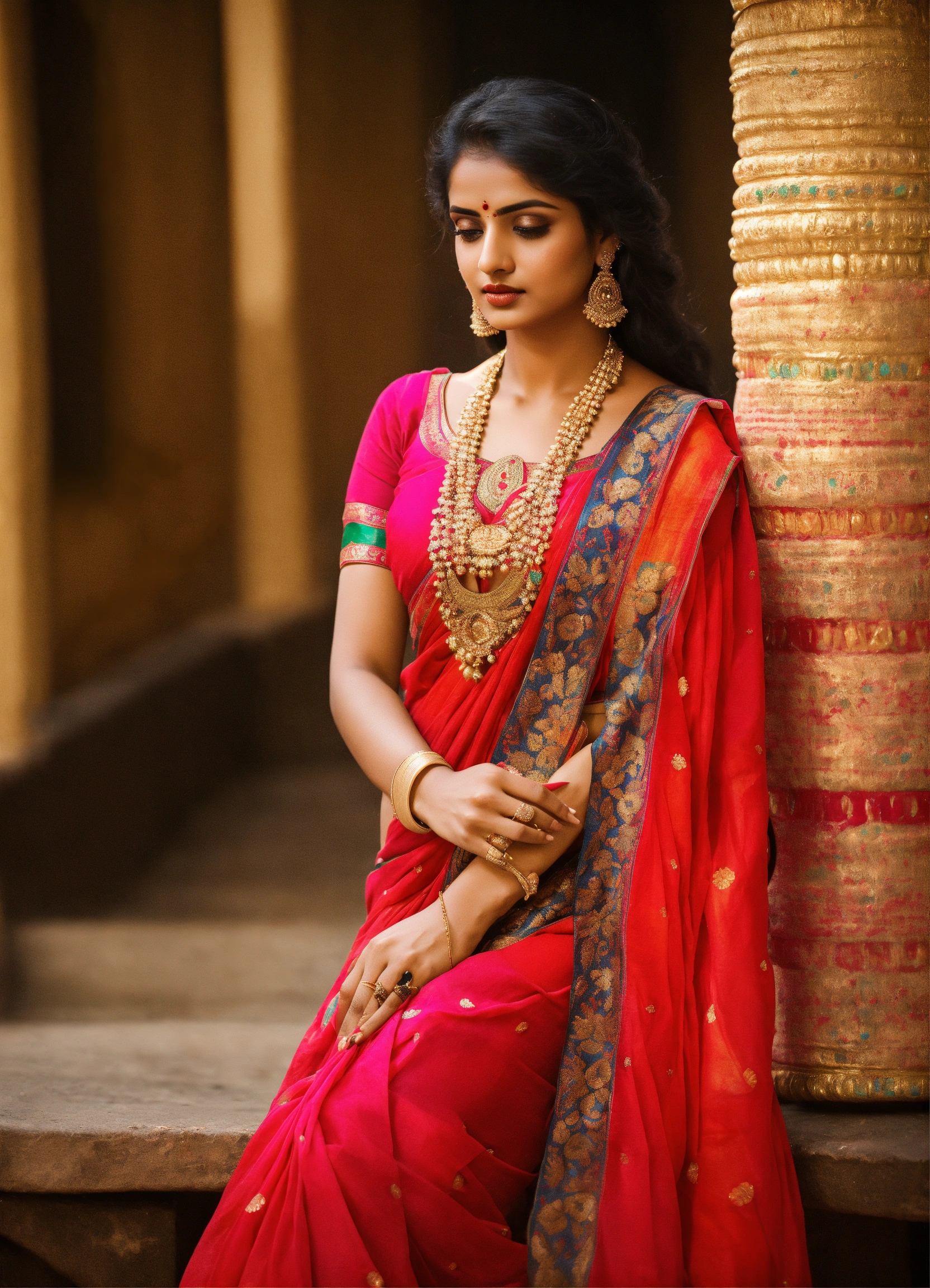 Lexica - Young women full Saree romantic looks focused gazes
