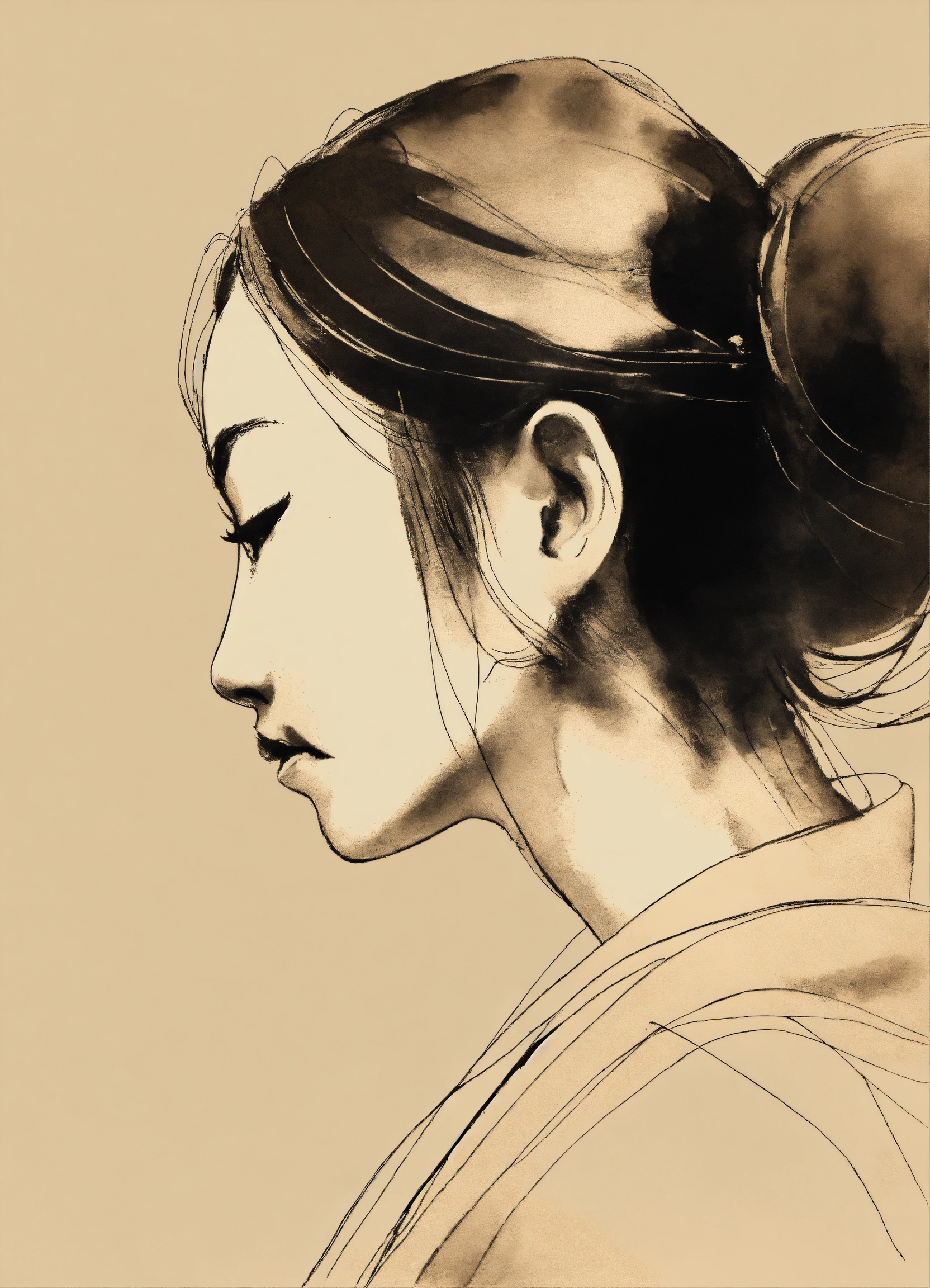 Lexica - Single line Sumi-e (墨絵) painting, minimalistic single line ...
