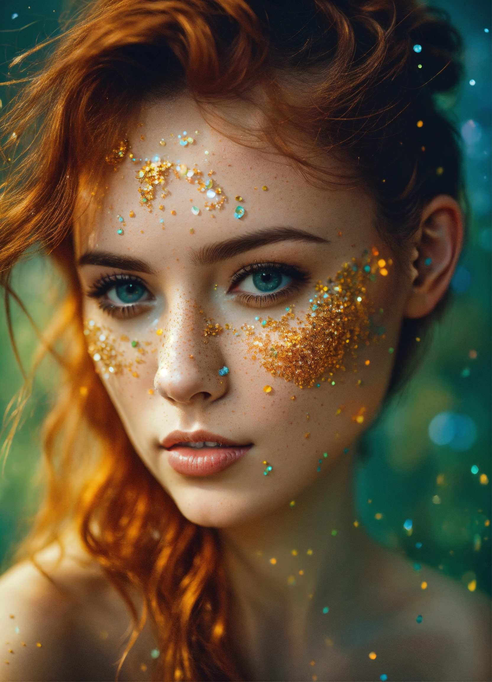 Lexica - A woman with freckled skin is photographing her face, in the ...